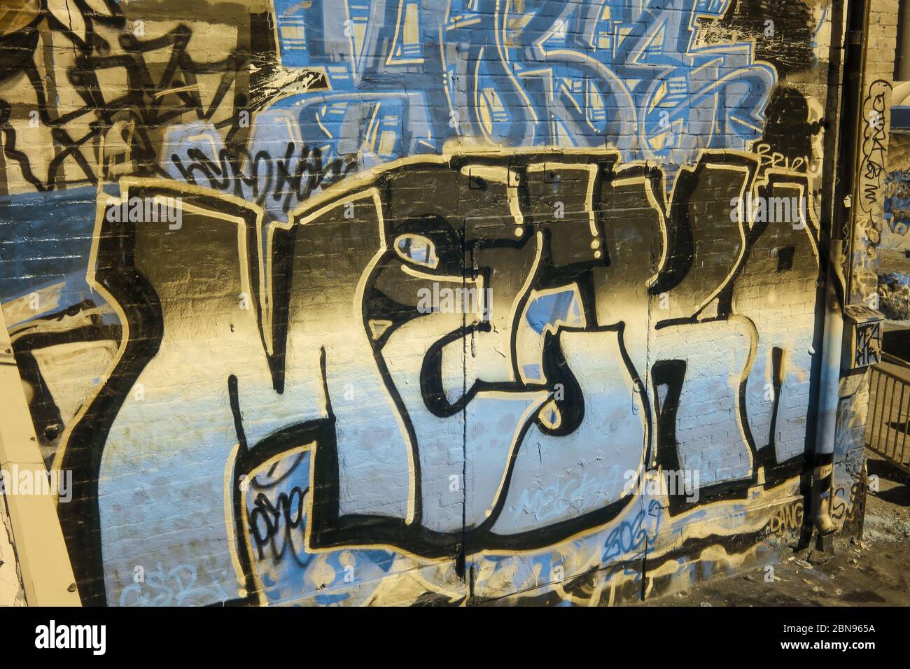 Gothenburg, Sweden- May 13, 2020: Views of graffiti in red stone area ...