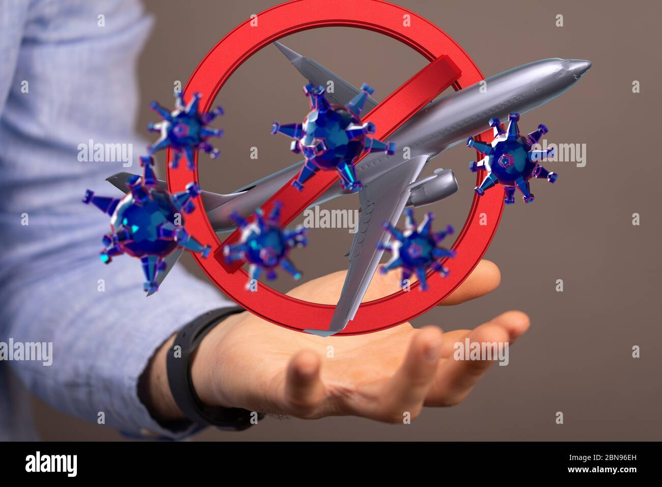 A travel with plane prohibited warning sign Stock Photo - Alamy