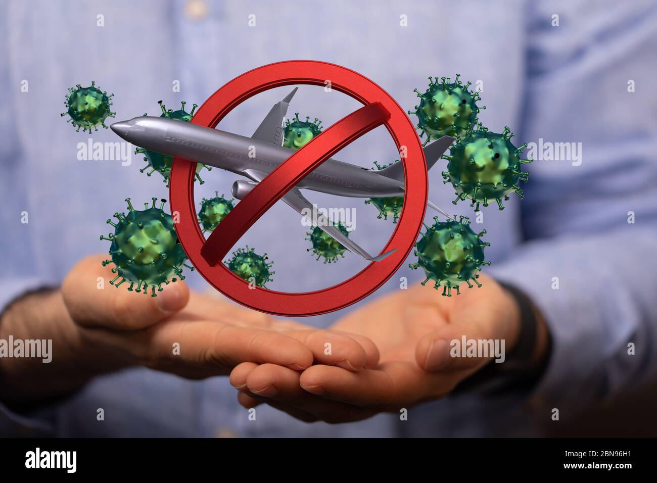 A travel with plane prohibited warning sign Stock Photo - Alamy