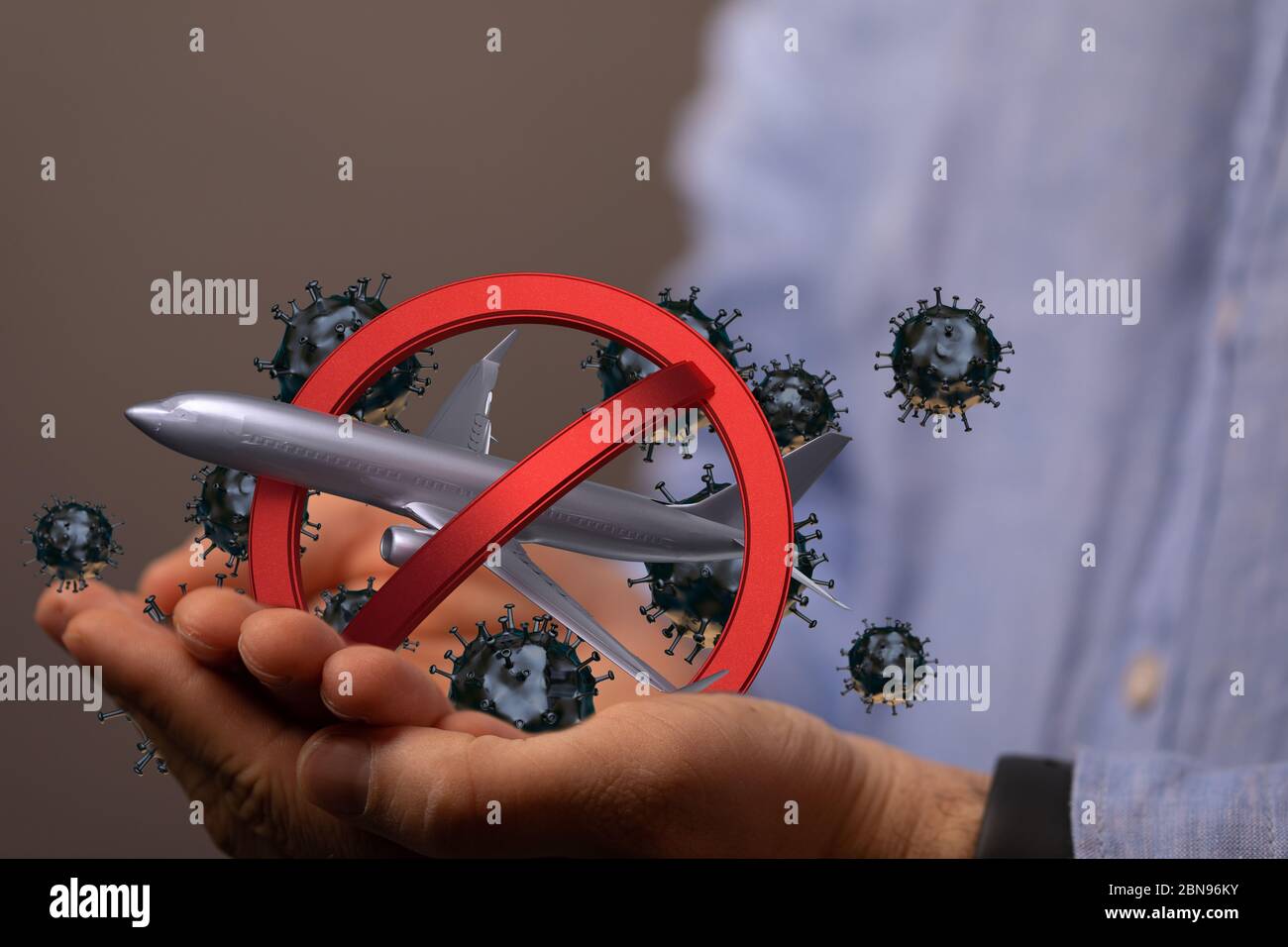 A travel with plane prohibited warning sign Stock Photo - Alamy
