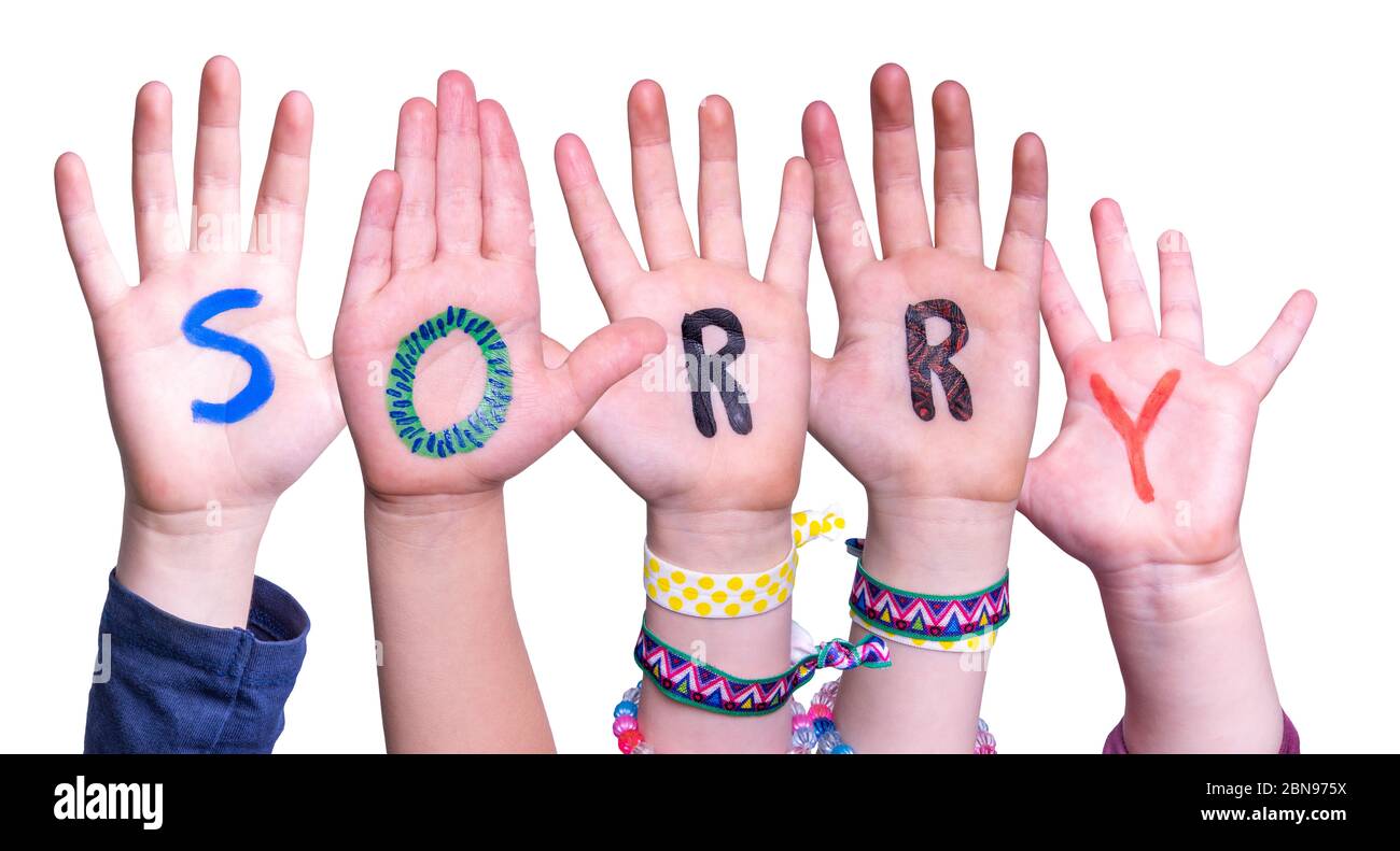 Children Hands Building Word Sorry, Isolated Background Stock Photo - Alamy