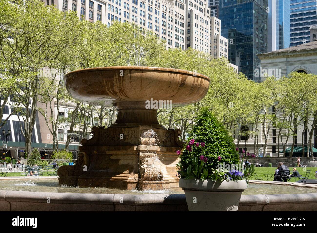 The Josephine Shaw Lowell Memorial Fountain with skyscrapers in the ...