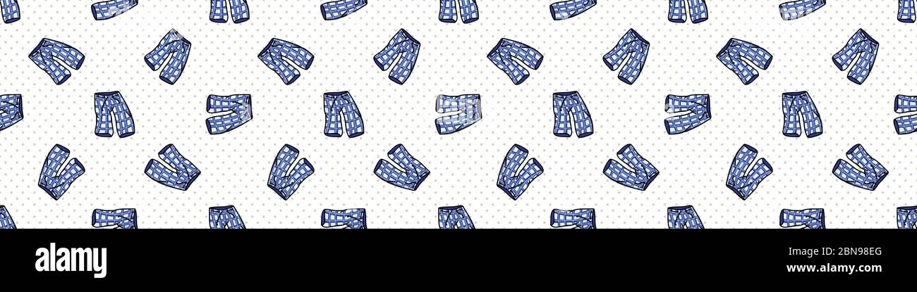 Hand drawn cute bed blue time pajama pants seamless vector border ...