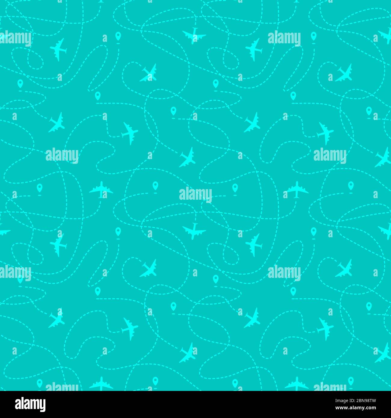 Seamless pattern with plane paths and geotags. Green travel background ...