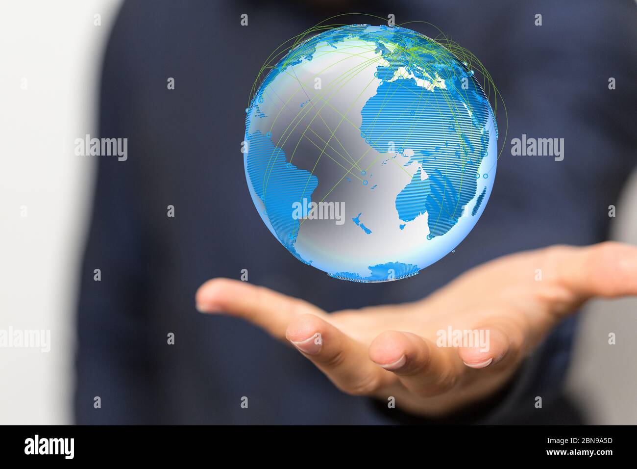 A Hand Holding World digital 3d Stock Photo - Alamy