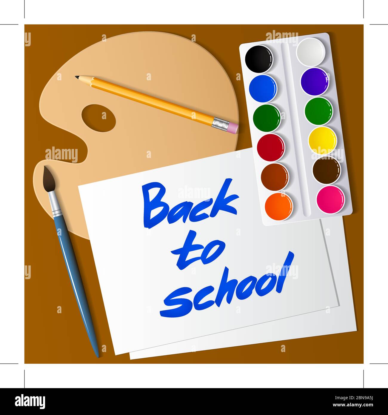 Back to school. Set of tools for drawing. Watercolor paint, brush ...