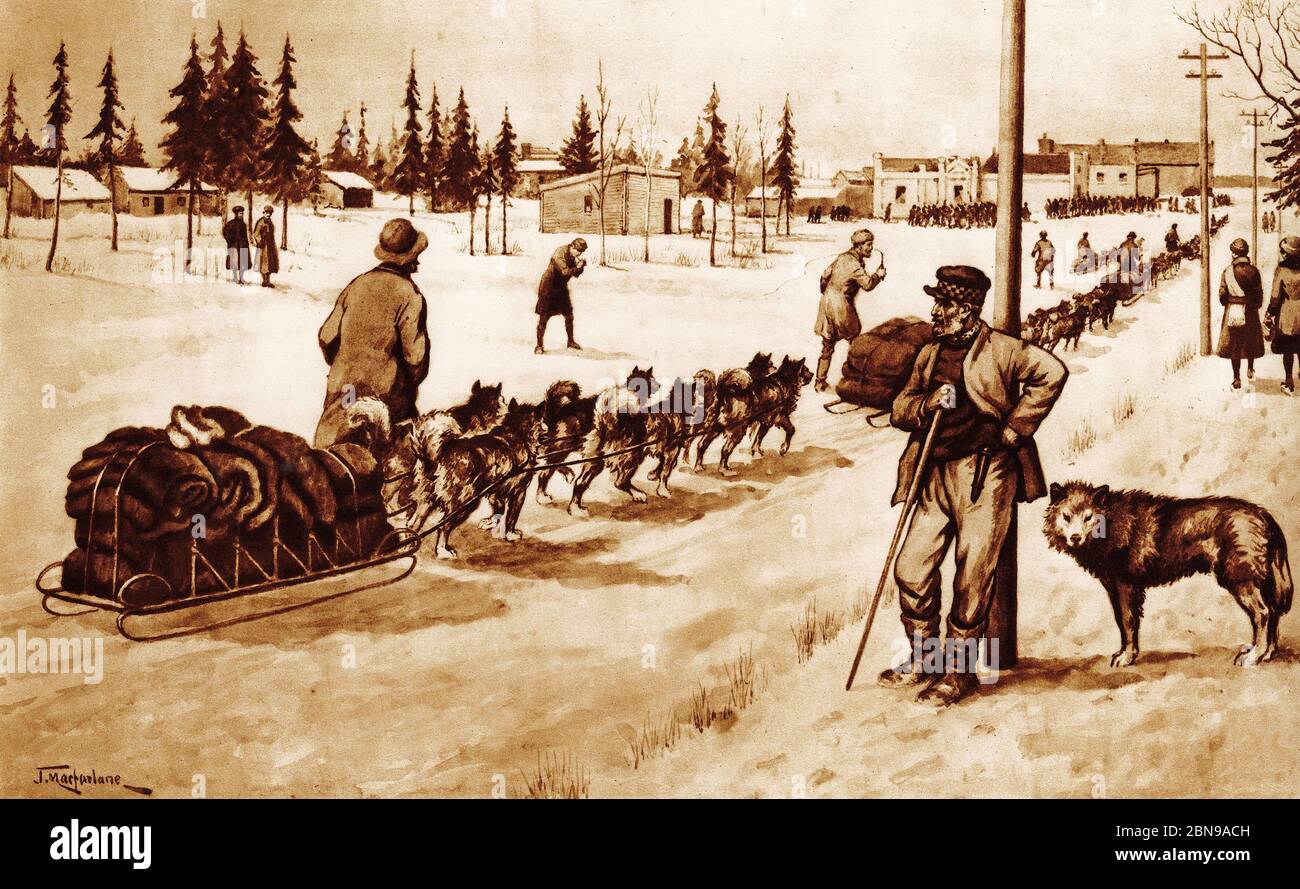 illustration of a fur trading station in Canada, from a set of school ...