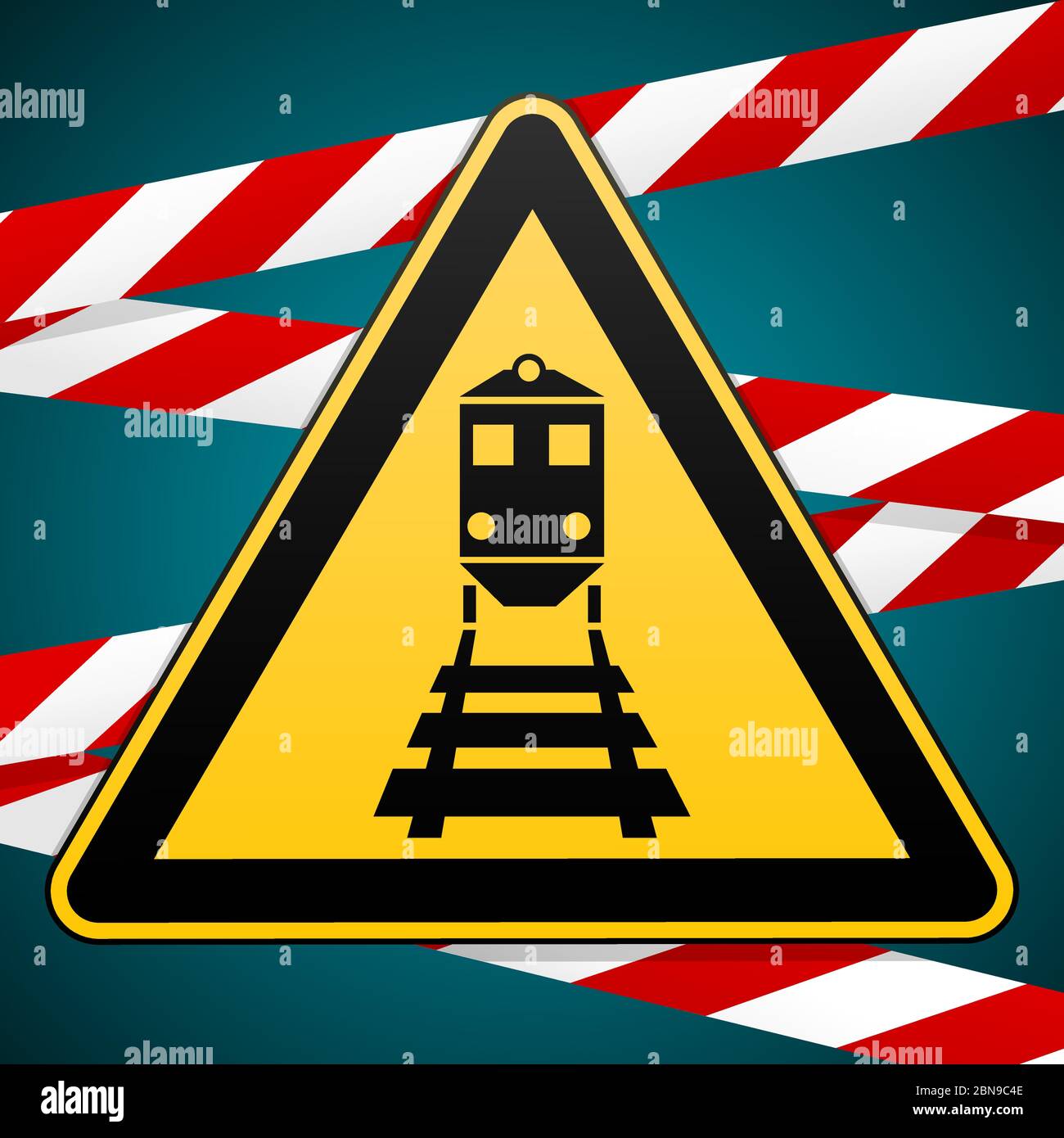 Beware of train Warning sign and warning bands. Vector illustration ...