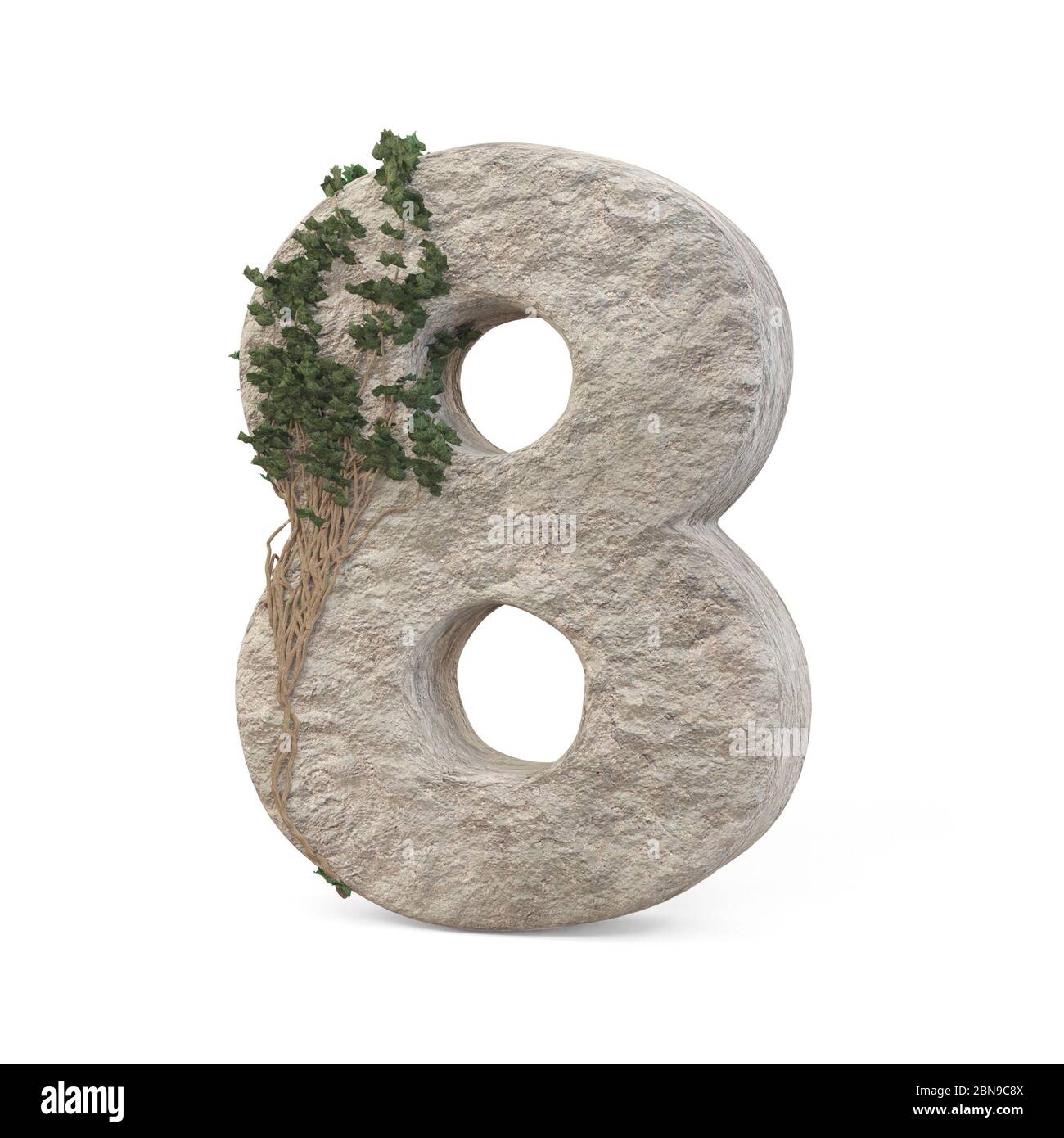 Realistic stone numbers with ivy, isolated on a white background. 3d ...