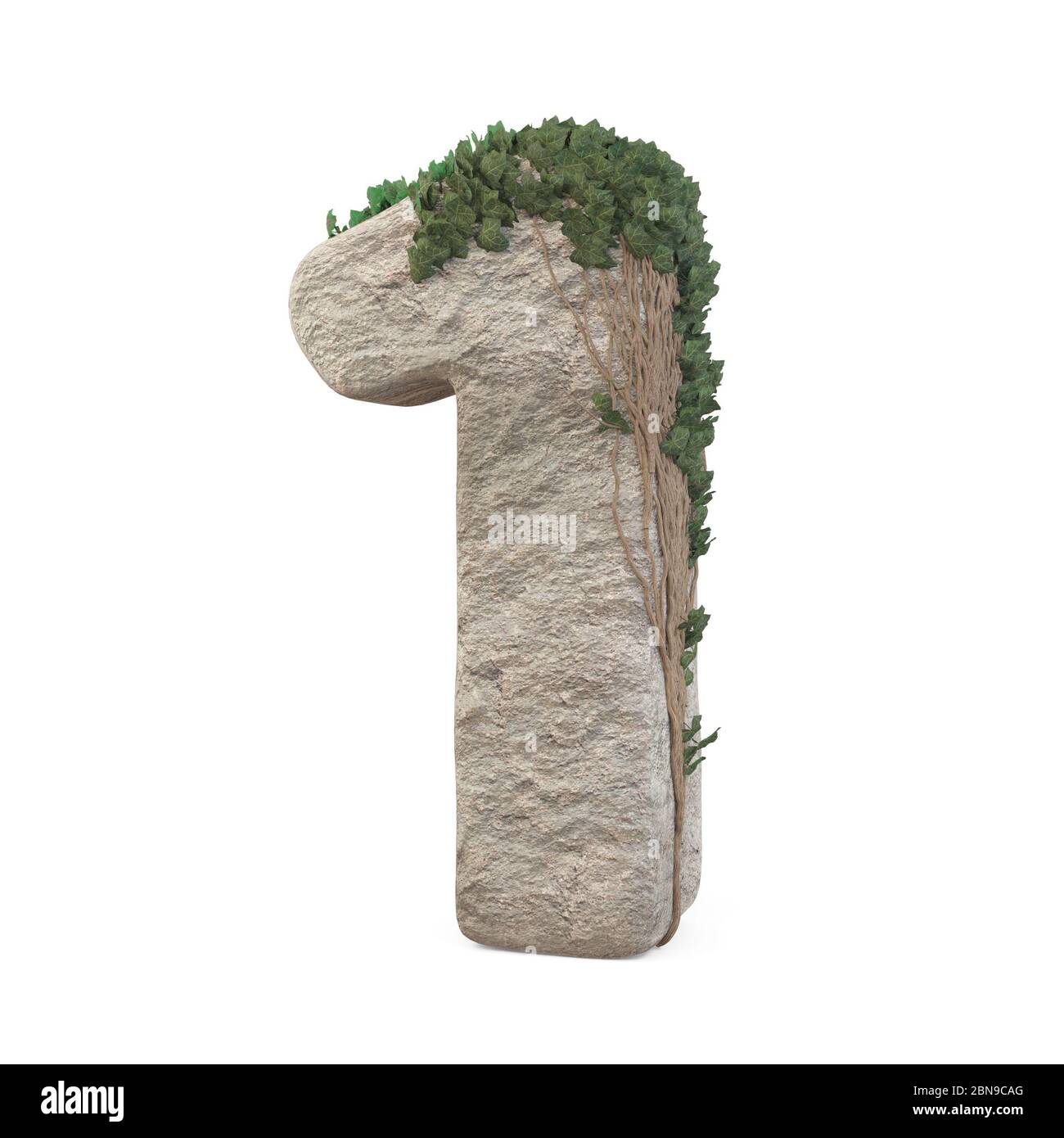 Realistic stone numbers with ivy, isolated on a white background. 3d ...