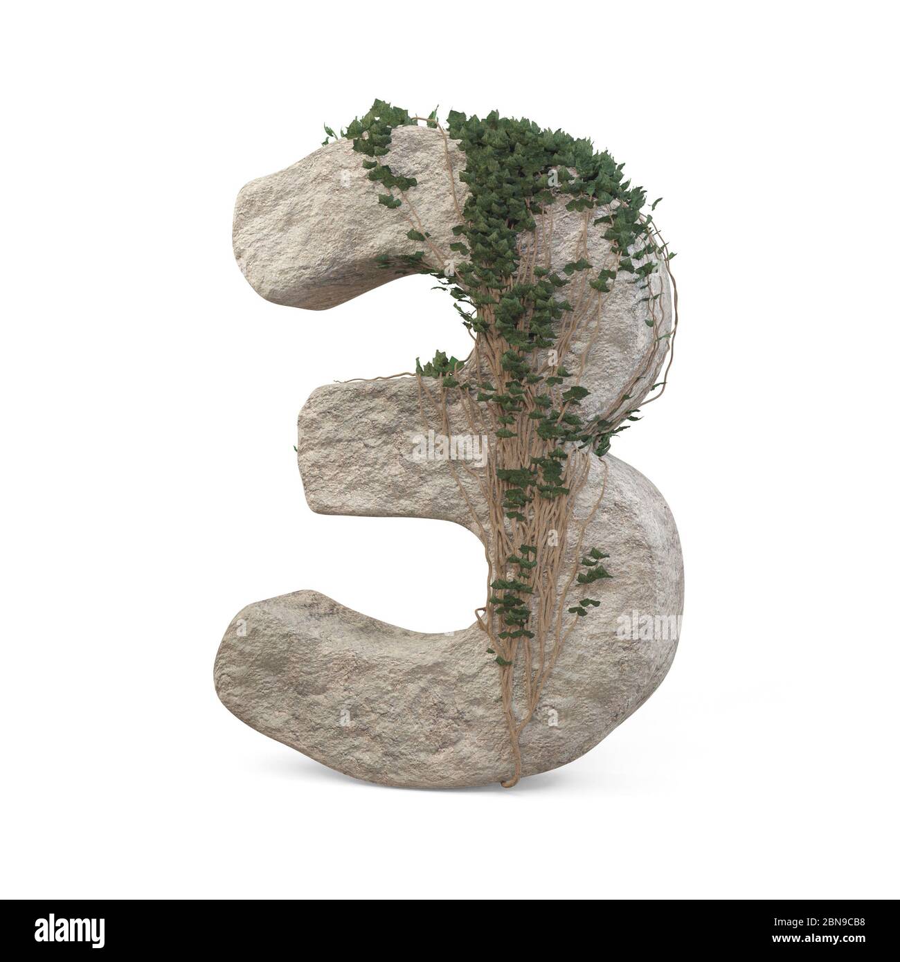 Realistic stone numbers with ivy, isolated on a white background. 3d ...