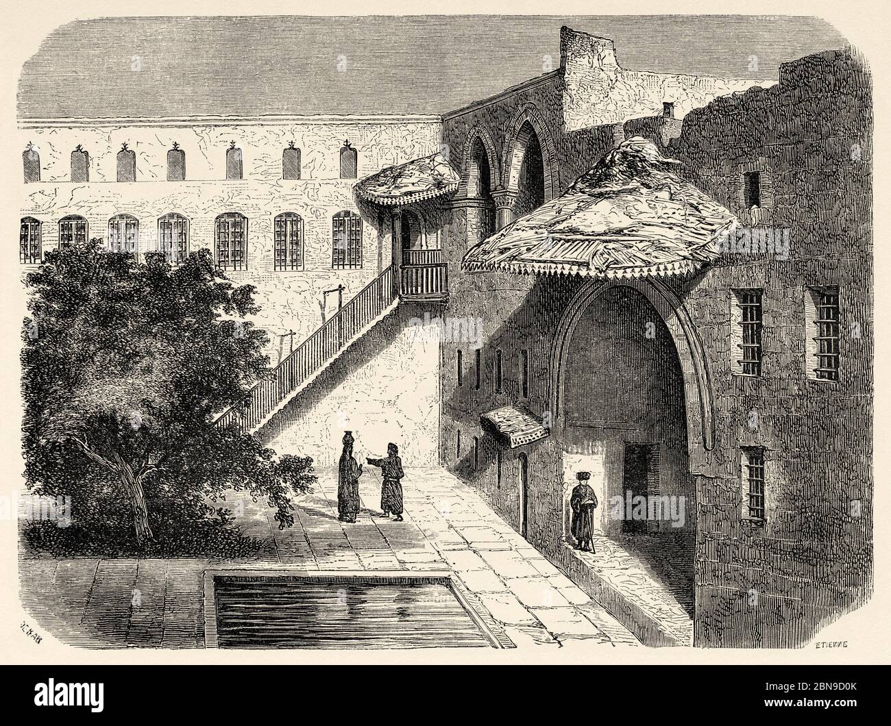 Courtyard of a traditional house in the old Syrian city of Hama, Syria ...