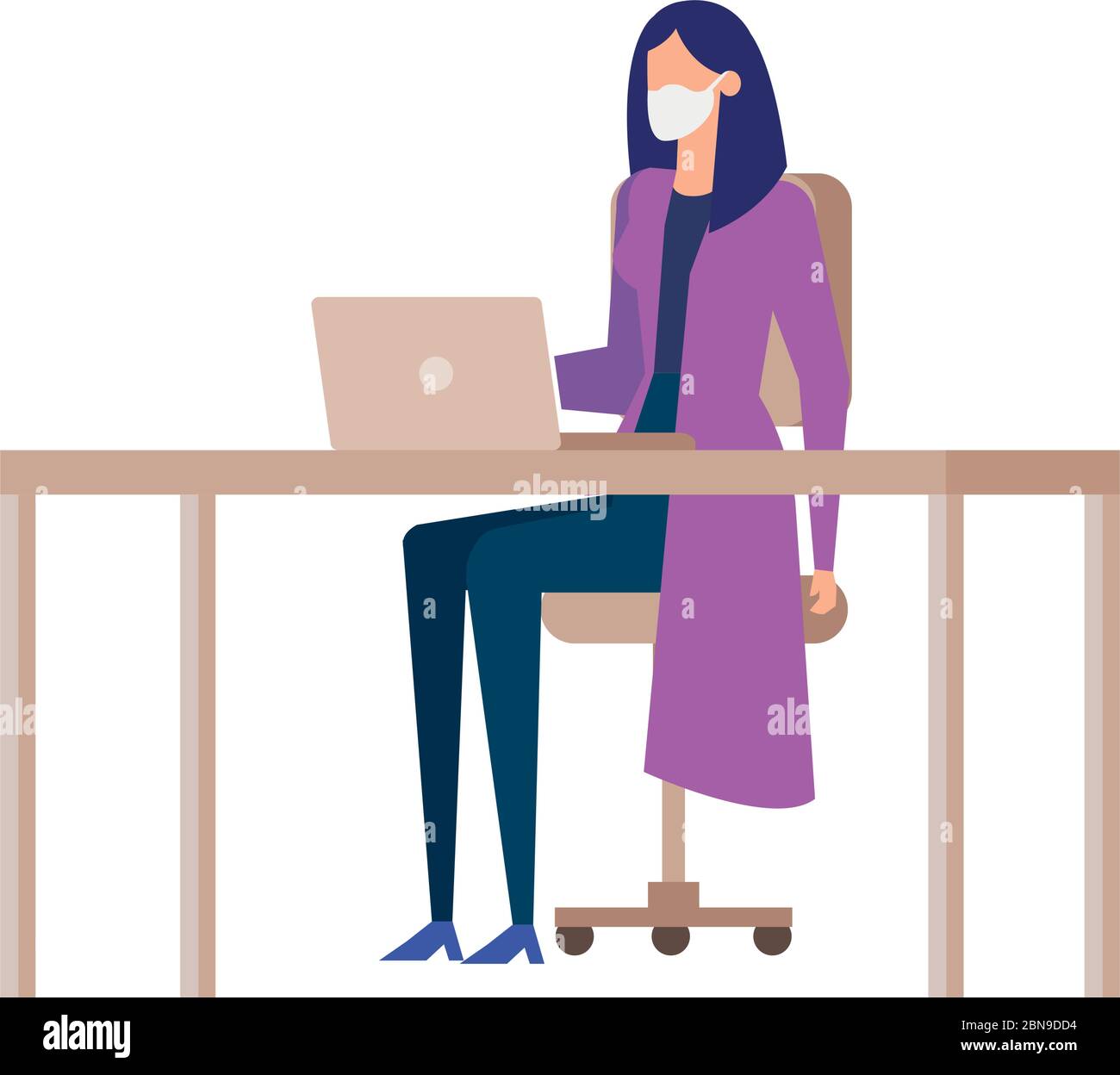 business woman using face mask in the workplace Stock Vector Image ...