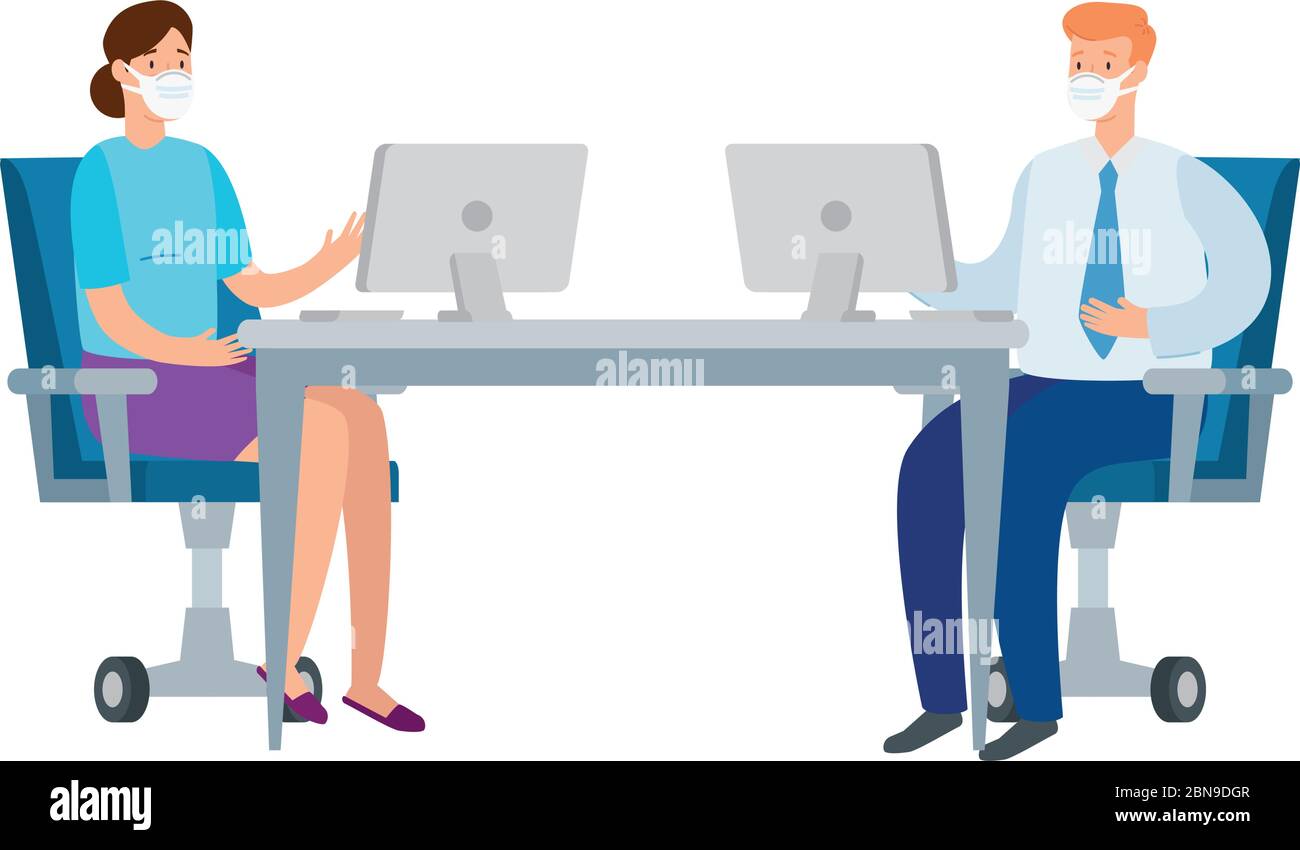business people using face mask in the workplace Stock Vector Image ...