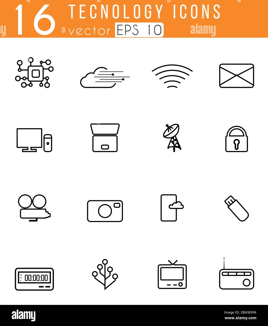 Technology 16 icons set with White Background Stock Vector Image & Art ...