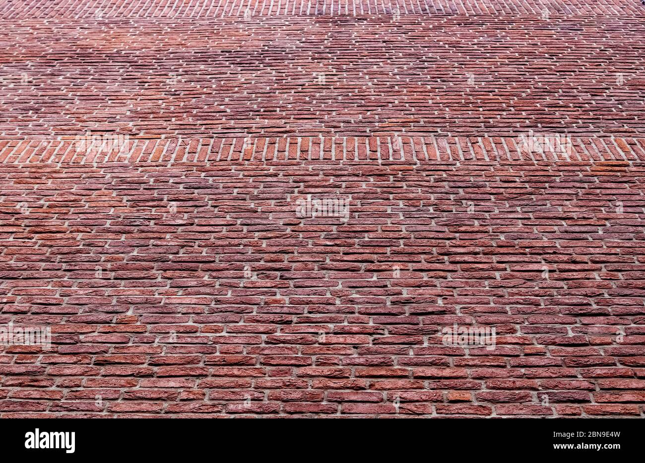 Red brick wall. Texture of old weathered red brick wall panoramic ...