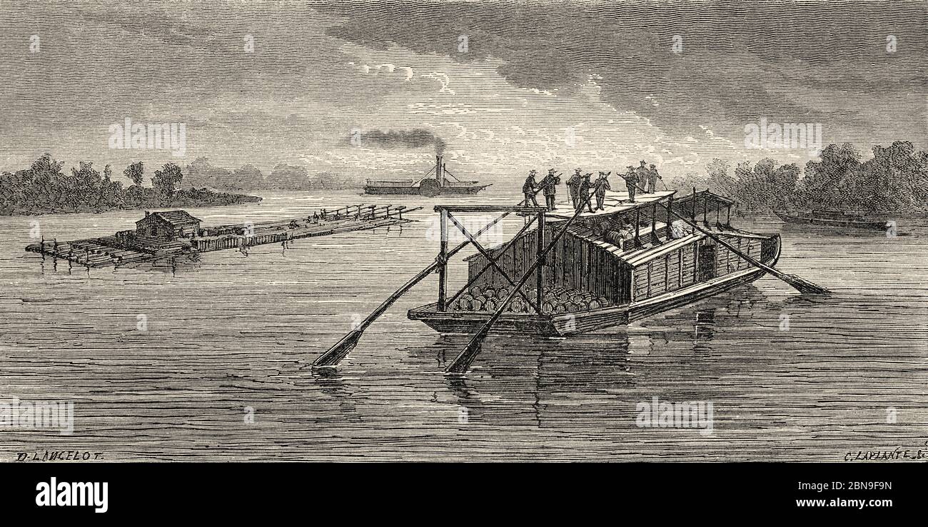 Boat on the Danube river, Linz. Austria Europe. Old 19th century ...