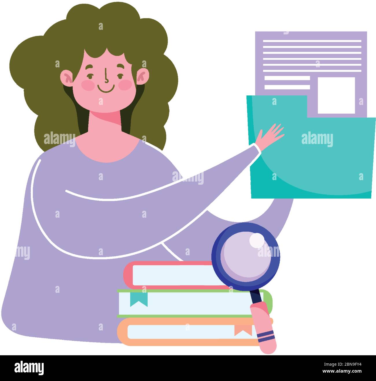 online education, teacher with folder document and stacked books vector ...