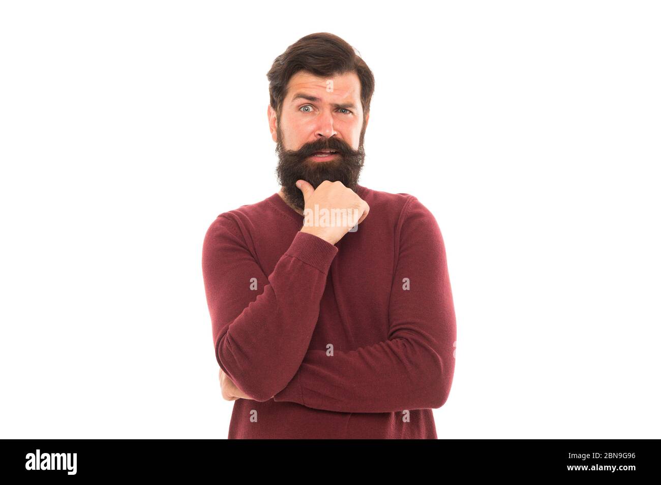 Cognitive process. Intellectual work. Man stylish hairstyle and beard ...