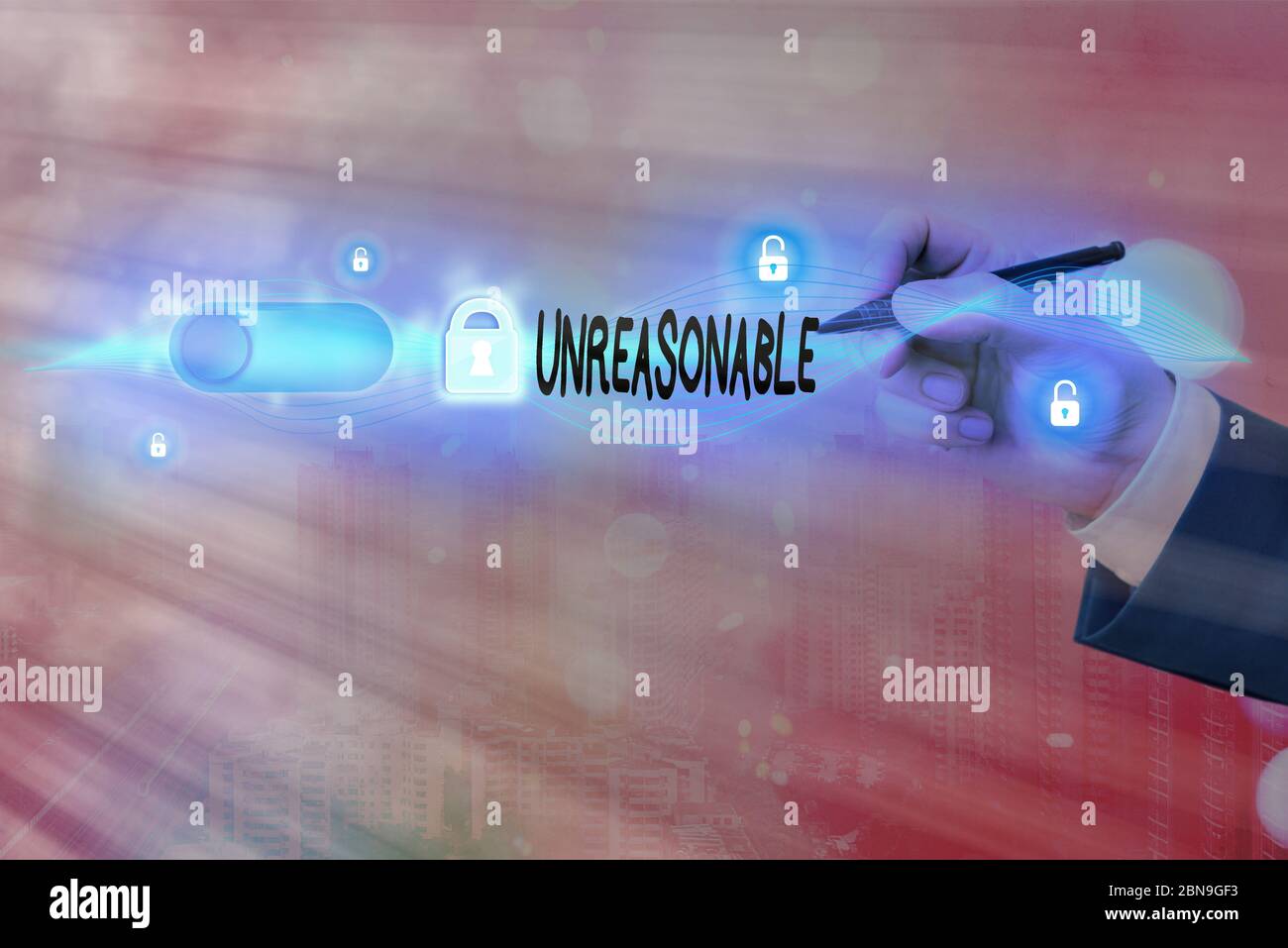 Text sign showing Unreasonable. Business photo text Beyond the limits ...