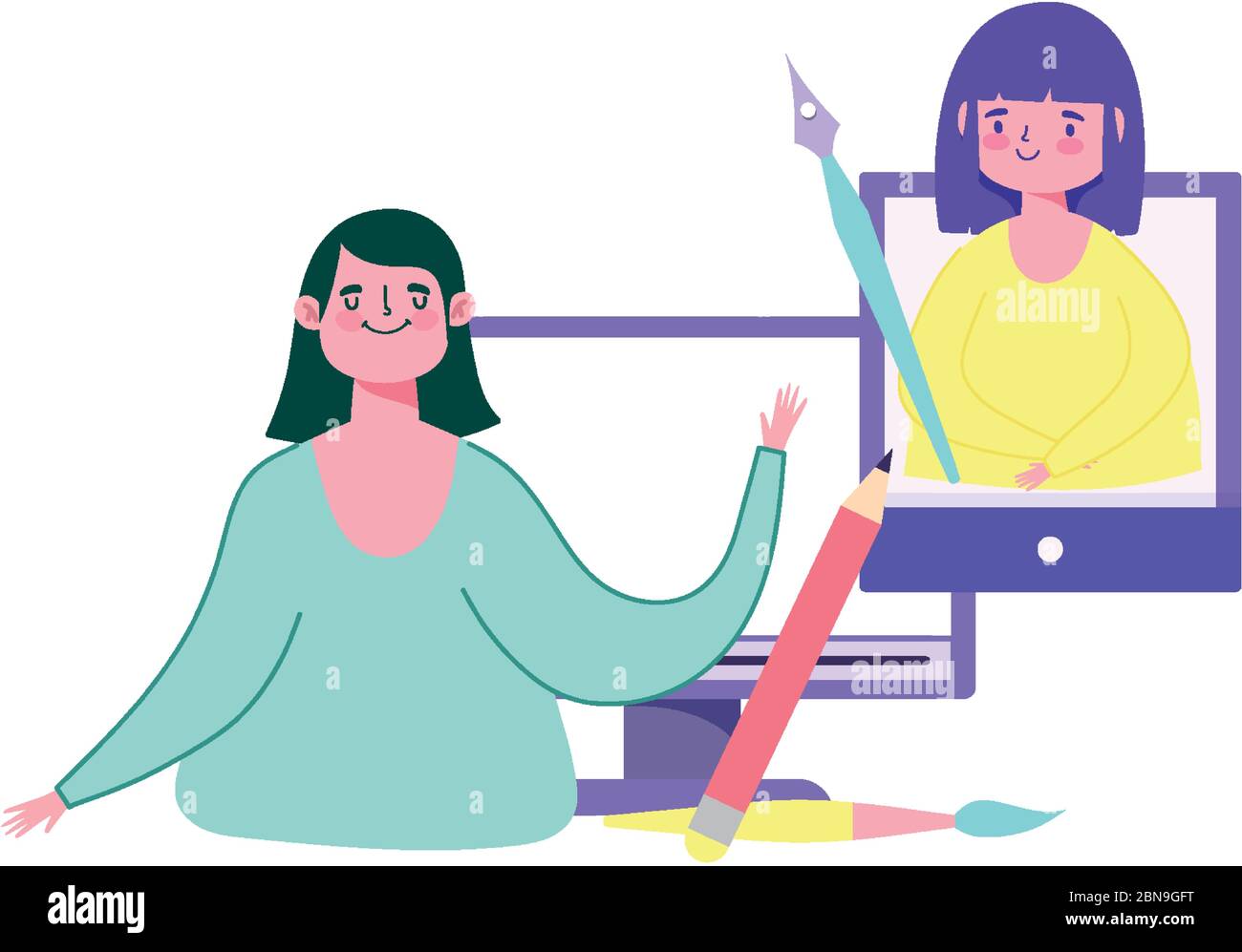 online education, teacher and student connected computer virtual class ...