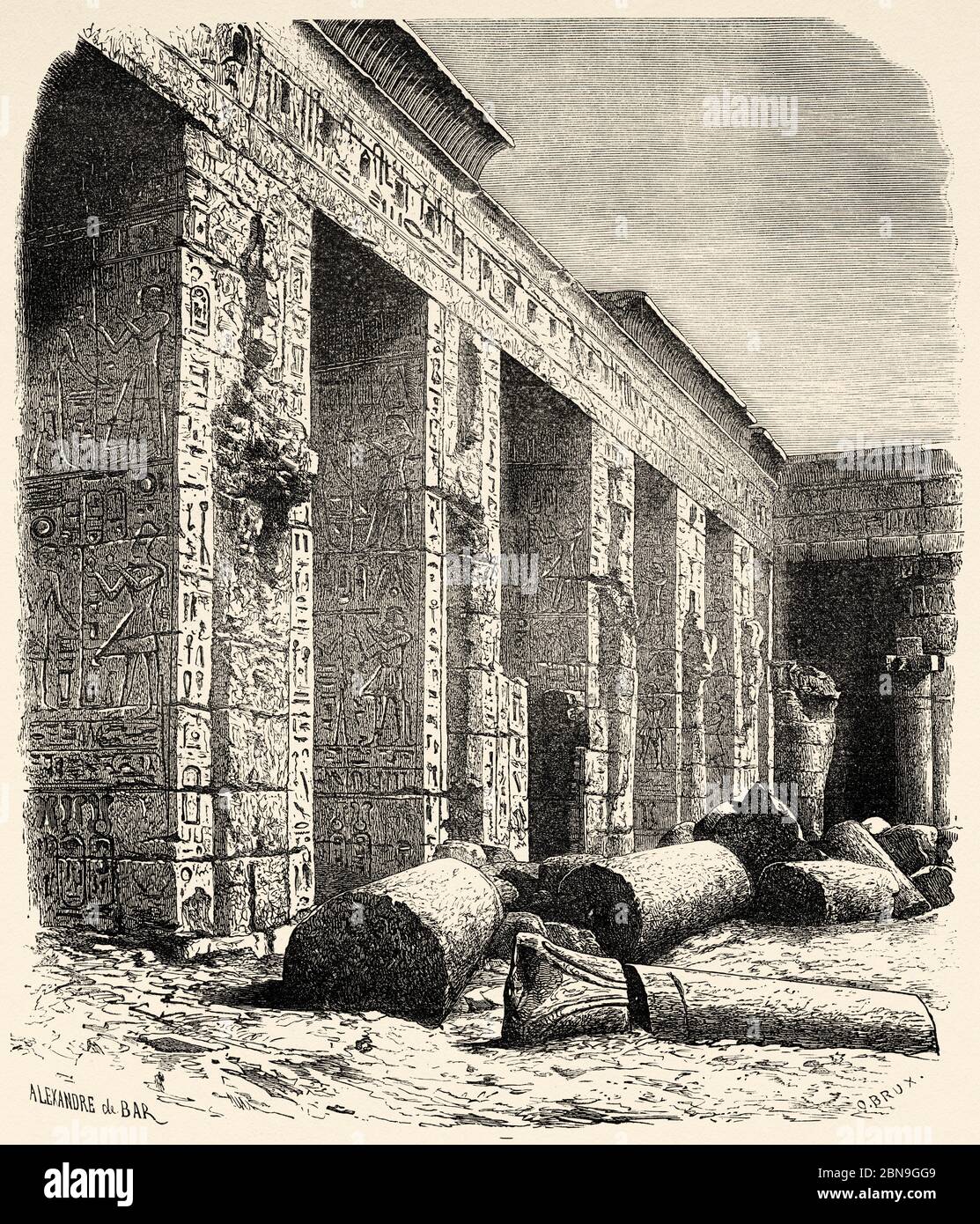 Palace of Ramesses III at Medinet Habu, Egypt, Africa. Old 19th century ...