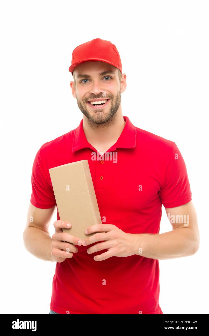 Here is your parcel. Ready to serve you. Man delivery service. Guy in ...