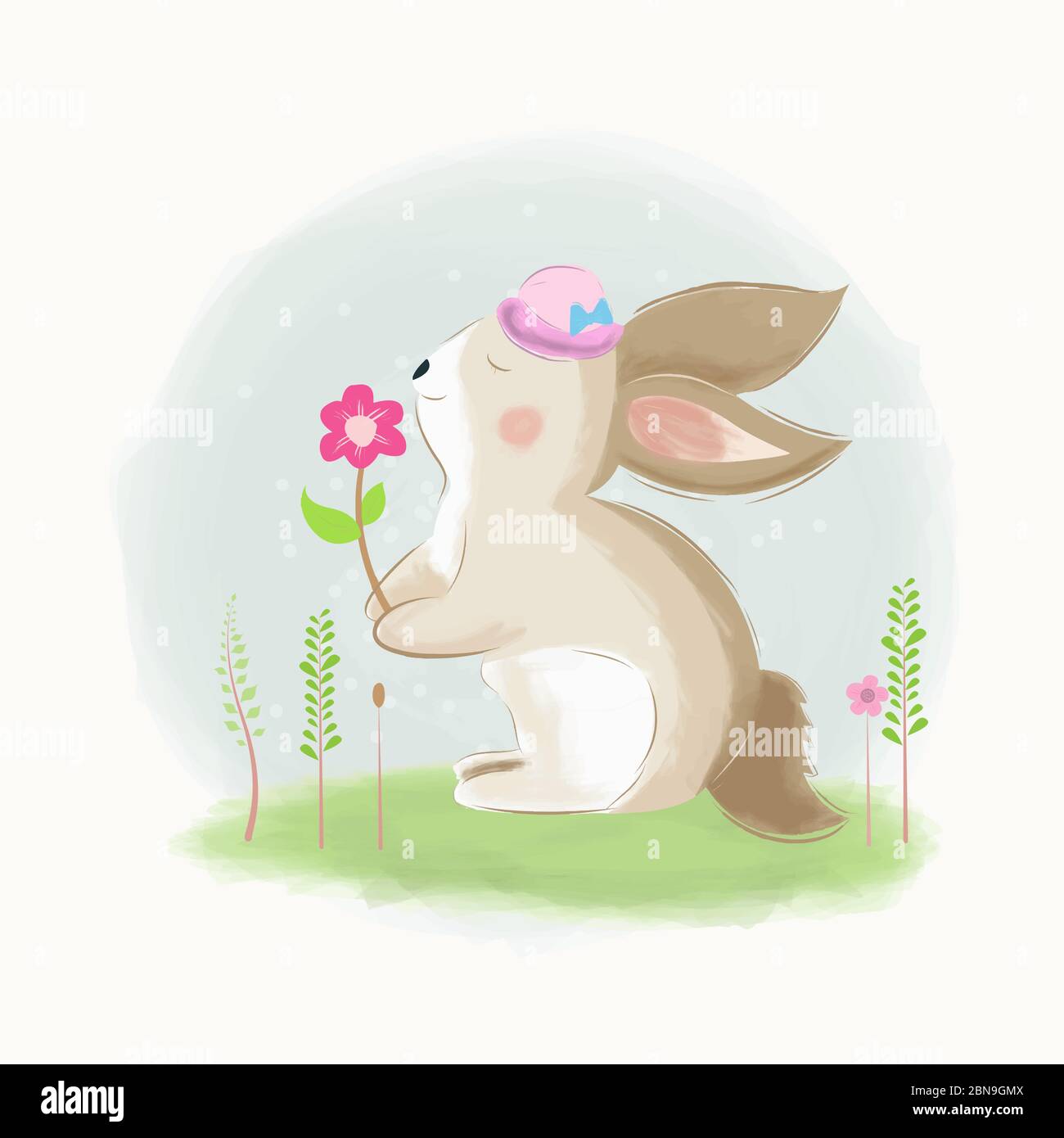 Bunny eating flower Stock Vector Images - Alamy