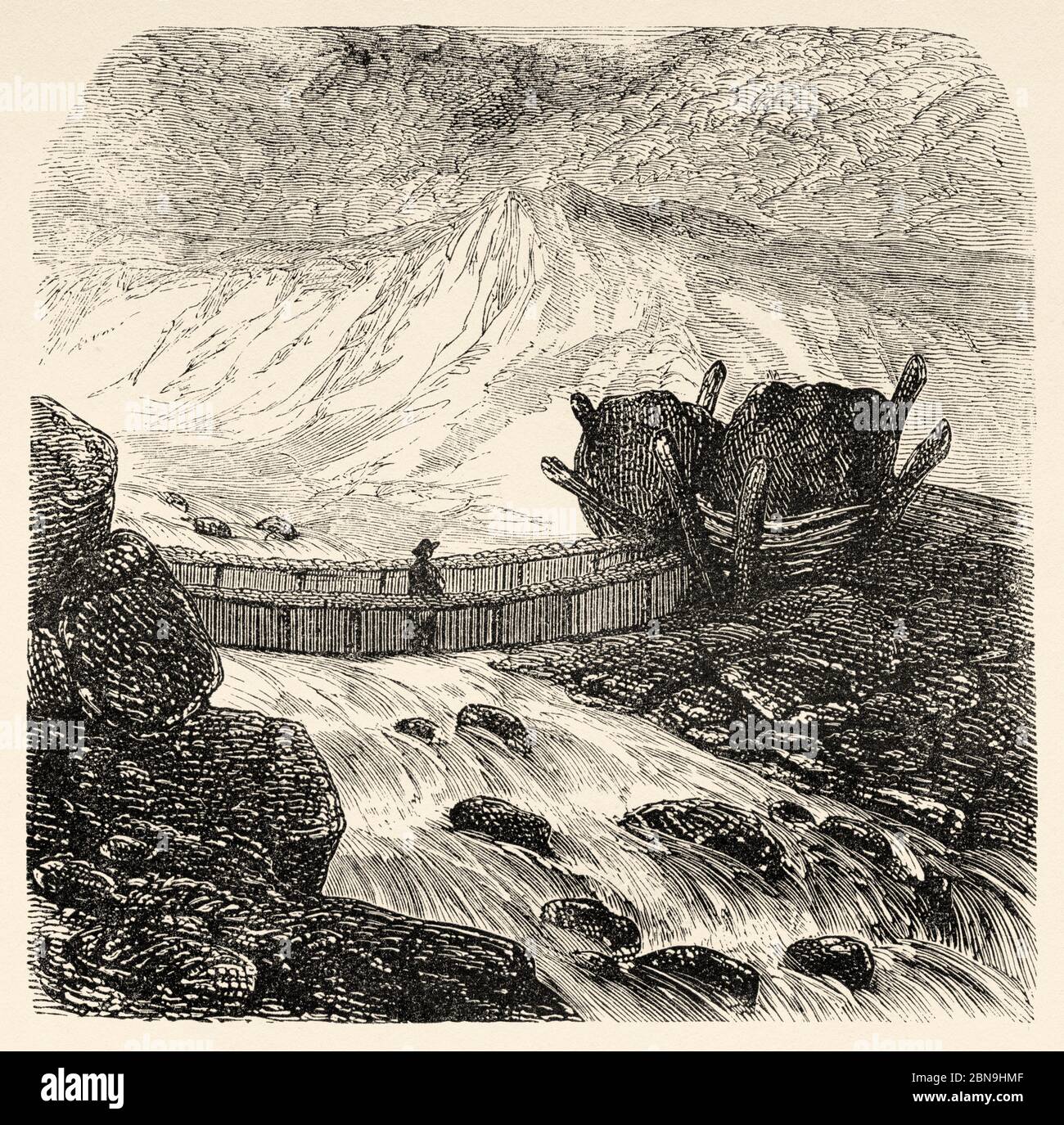 Suspension bridge above a river, Combapata, Rio Apurimac. Peru, South ...