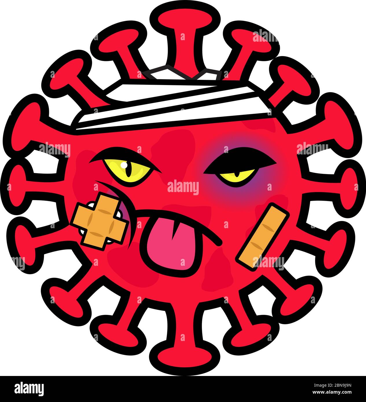 Red Vector Illustration of Red Corona Virus Character with Black and ...