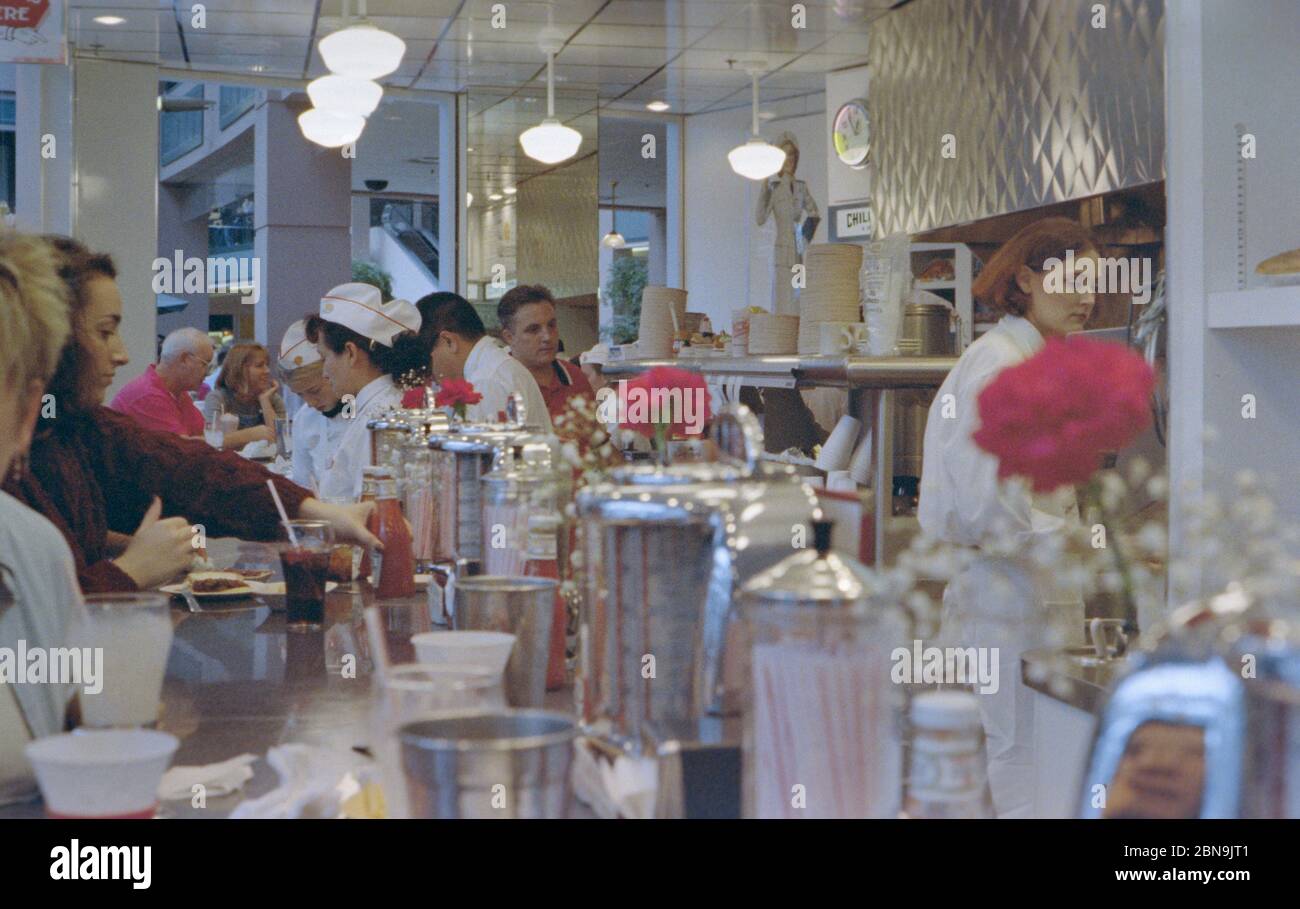 Lunch counter at Johnny Rockets Restaurant in Mall of America ca. 1994 ...