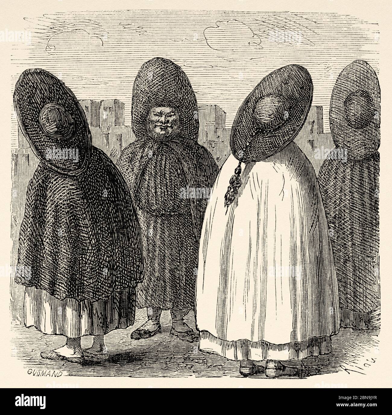 Monks of Cusco, the four orders 19th Century. Peru, South America. Old ...