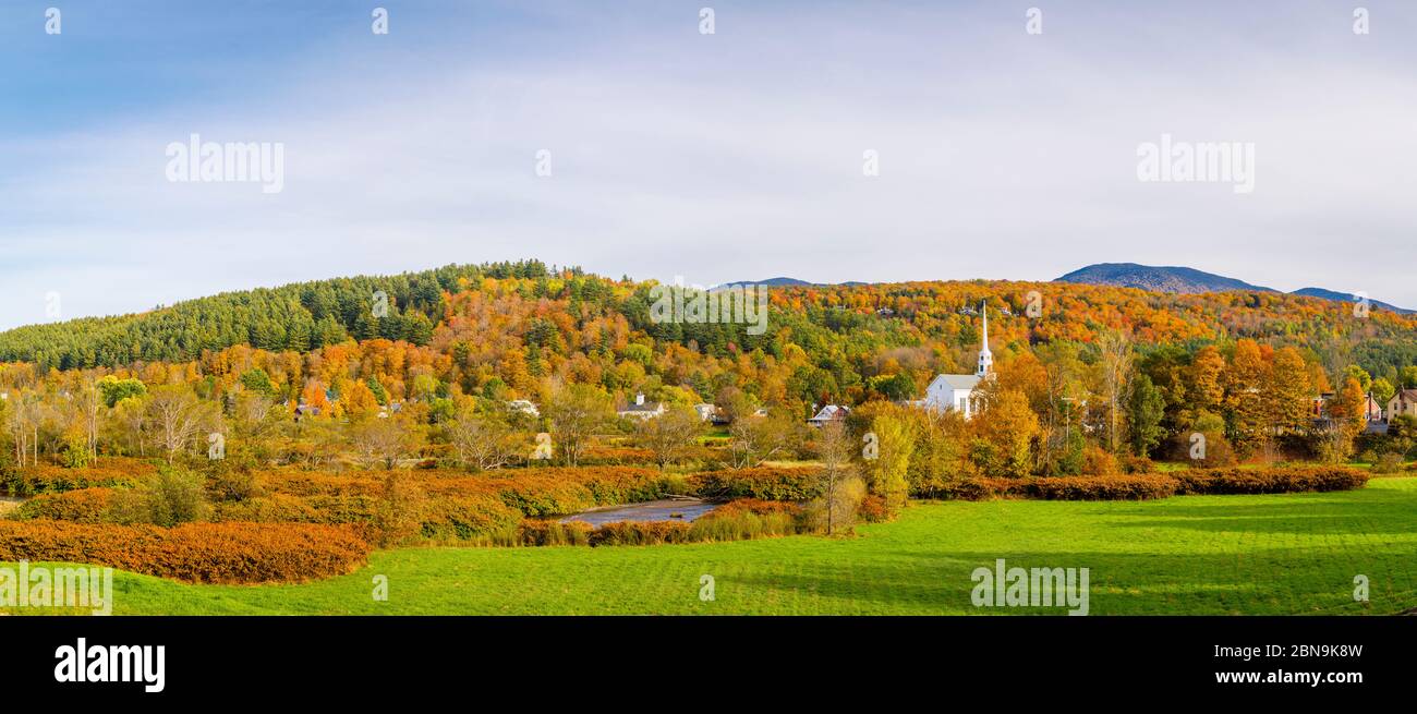 Panoramic view of autumn colours and the famous white Stowe Community ...
