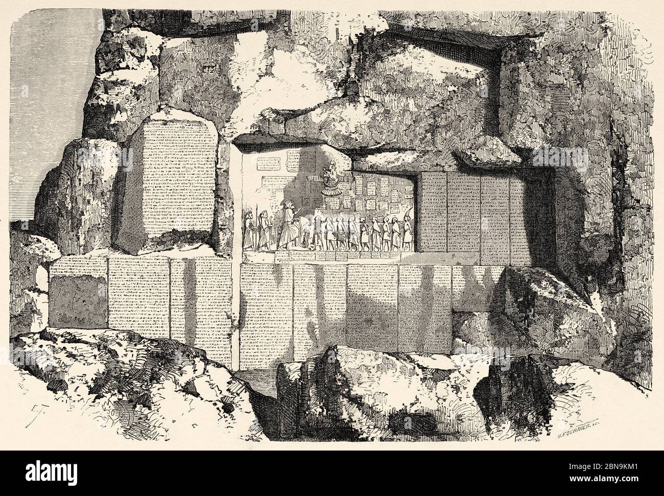 Carvings of Darius at Bisotun. Relief depicting King Darius facing a ...