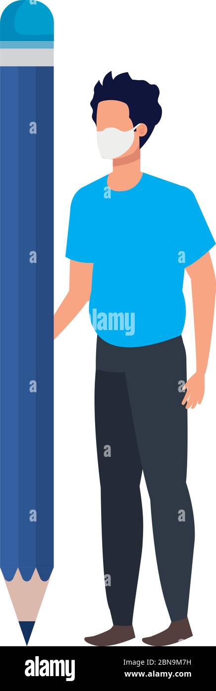 young man using face mask with pencil Stock Vector Image & Art - Alamy