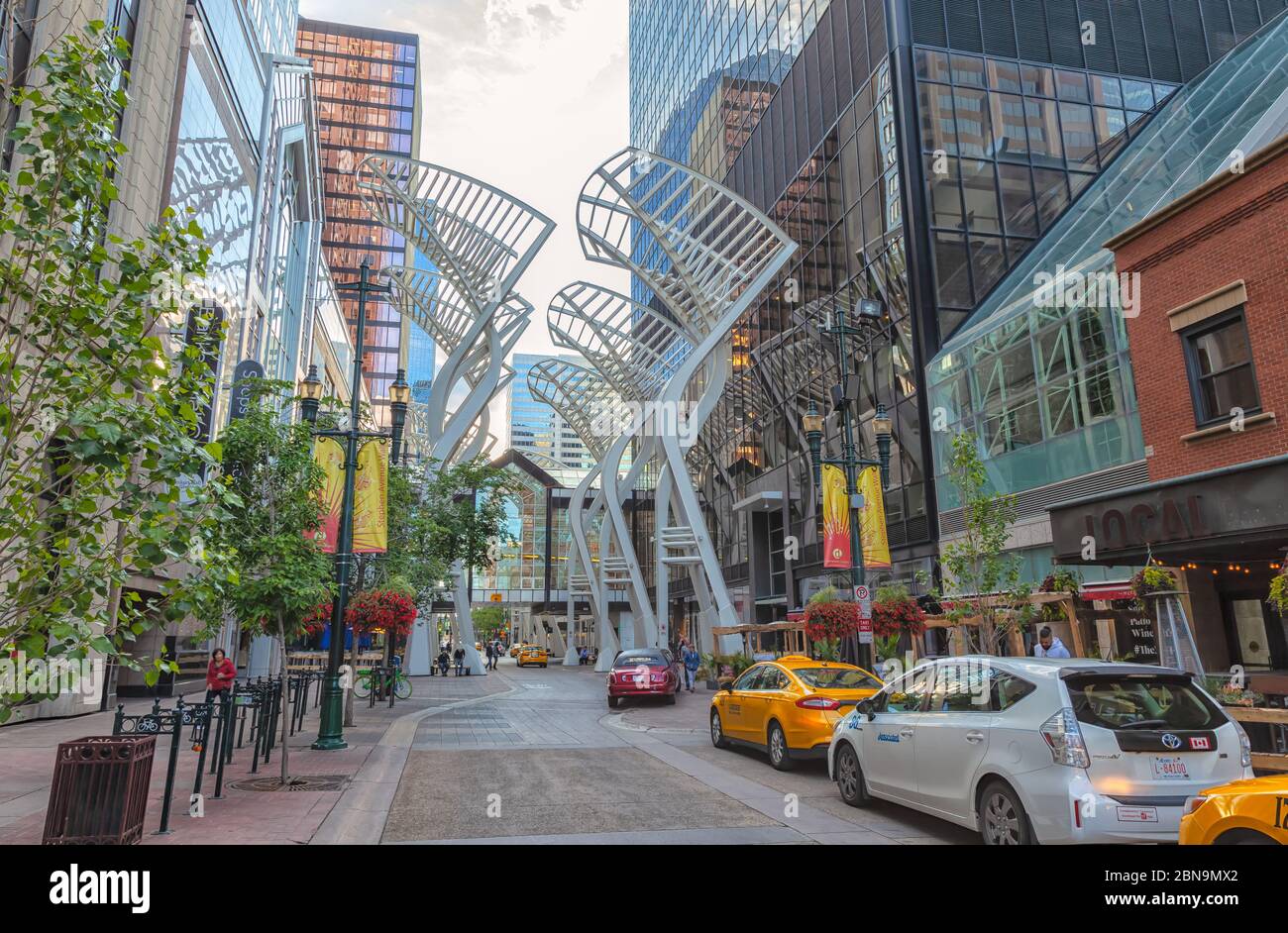Trees Sculptures on Stephen Avenue in downtown Calgary, Alberta, Canada ...