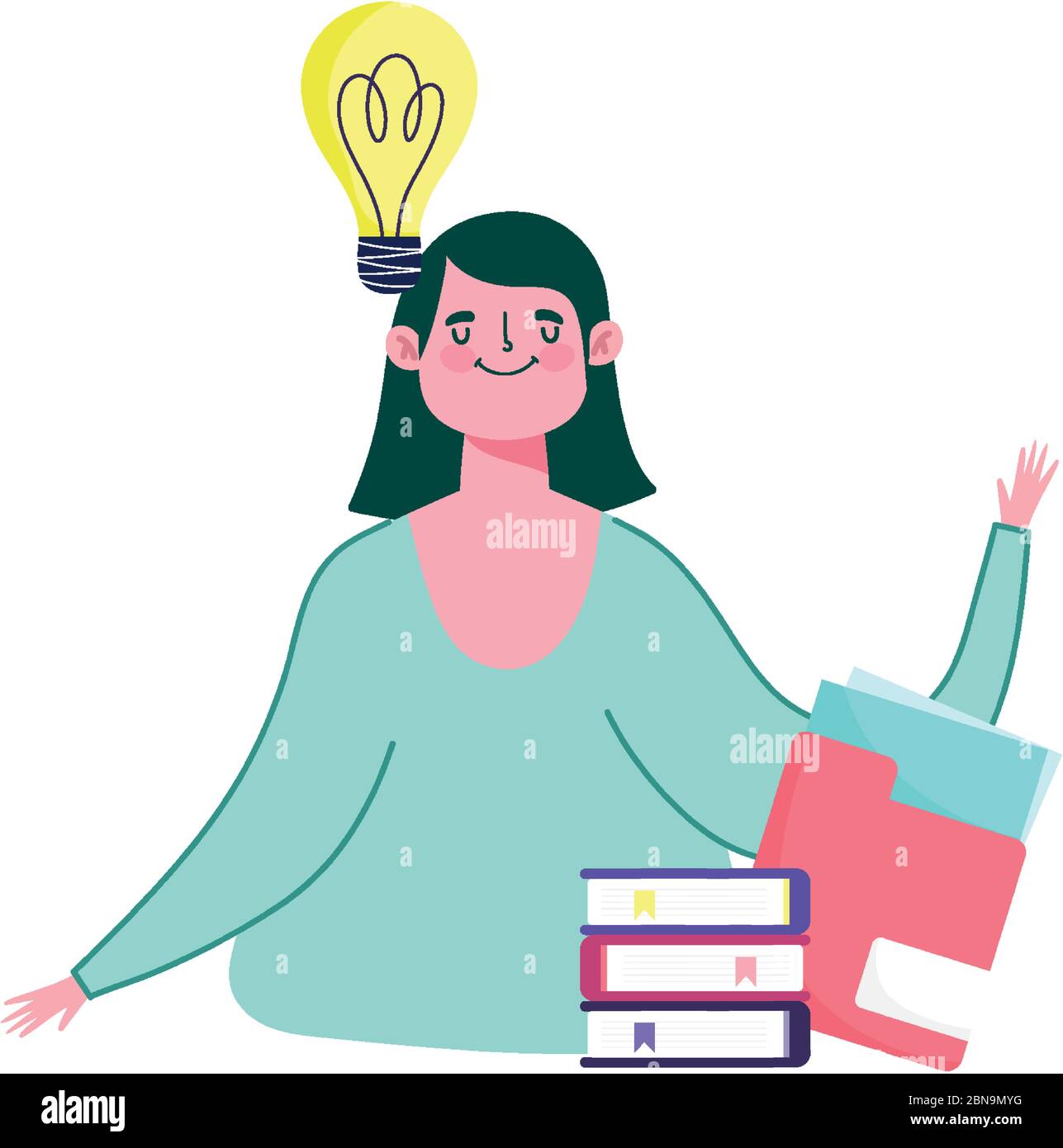 online education, teacher with stacked books folder idea cartoon vector ...