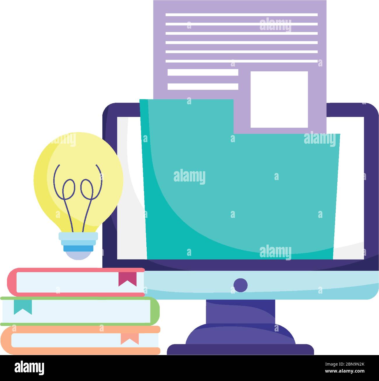 online education, computer world lesson books creativity vector ...