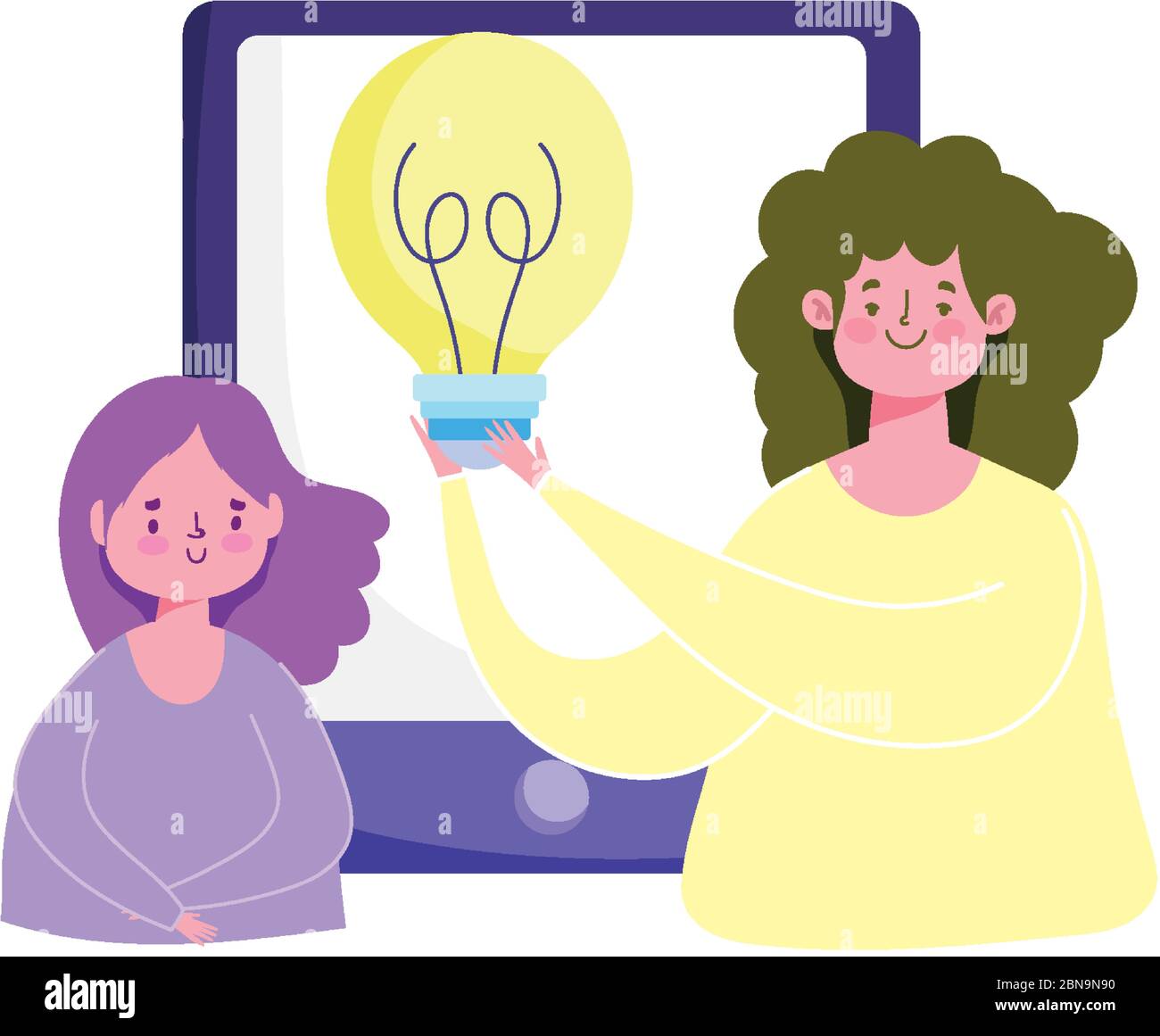 online education, teacher and student girl smartphone virtual class ...