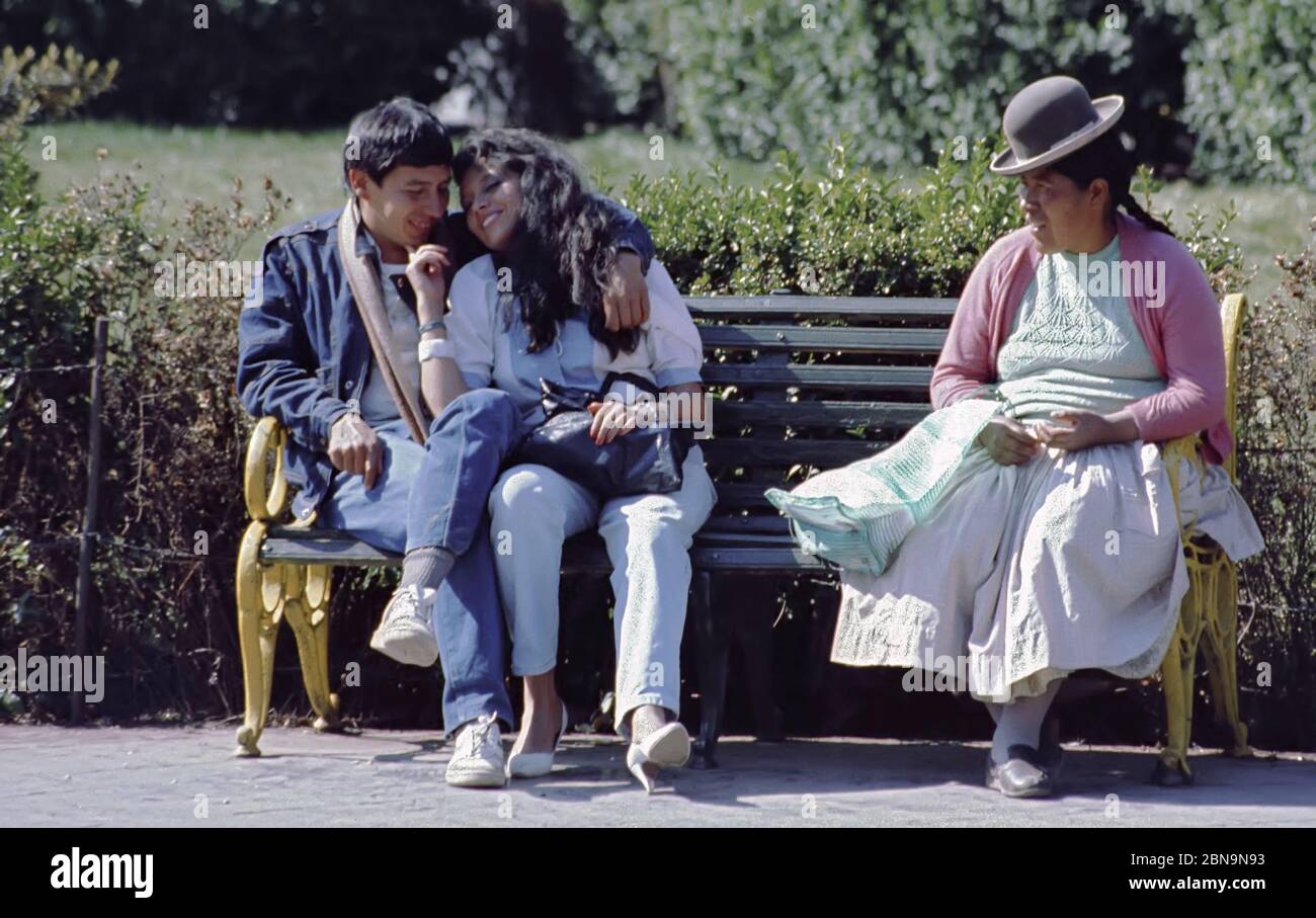 People on public bench Cusco, Peru Stock Photo - Alamy