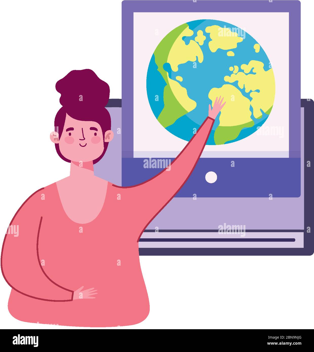 online education, teacher girl teaching class world web vector ...