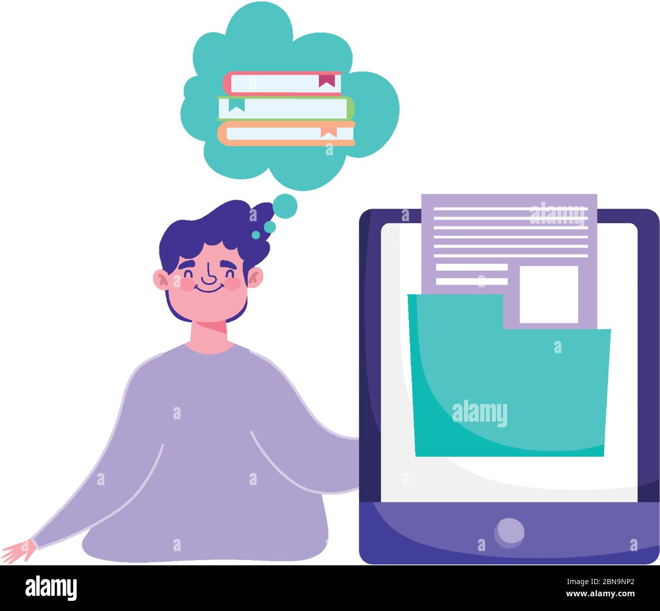 online education, student smartphone folder file document vector ...