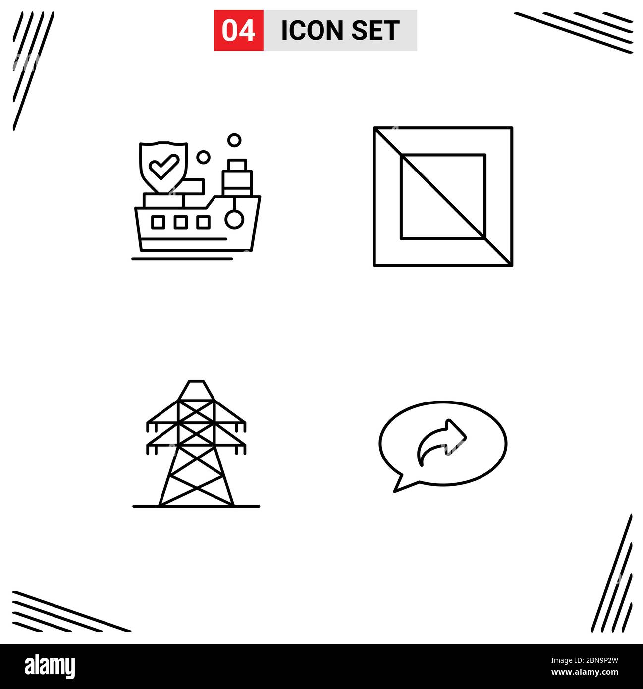 4 Universal Line Signs Symbols of ship, transmission tower, cross ...