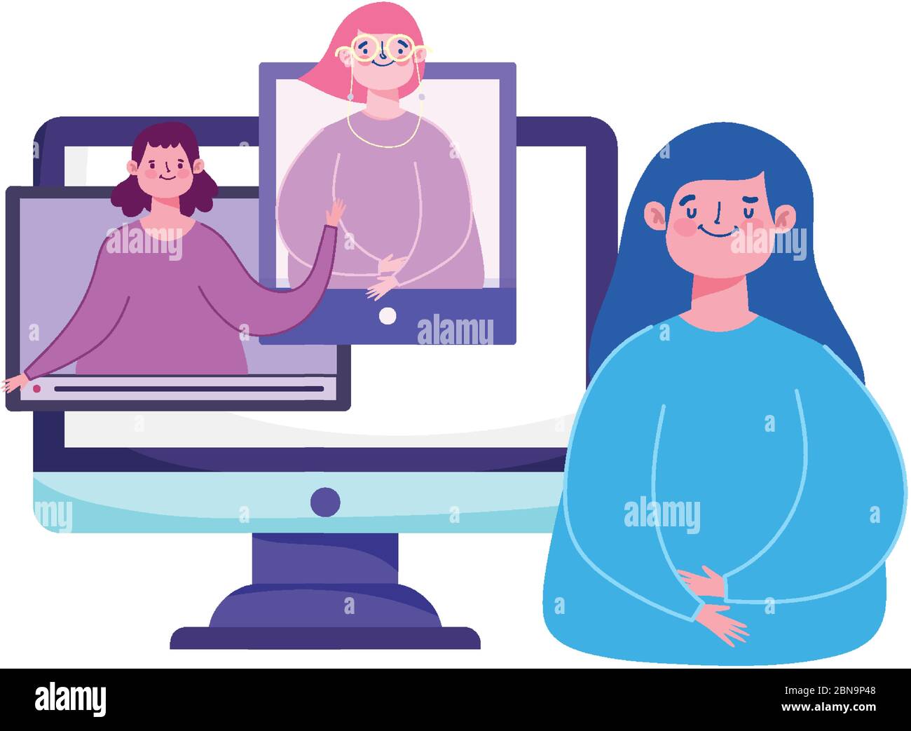 online education, teacher and students connection smartphone computer ...