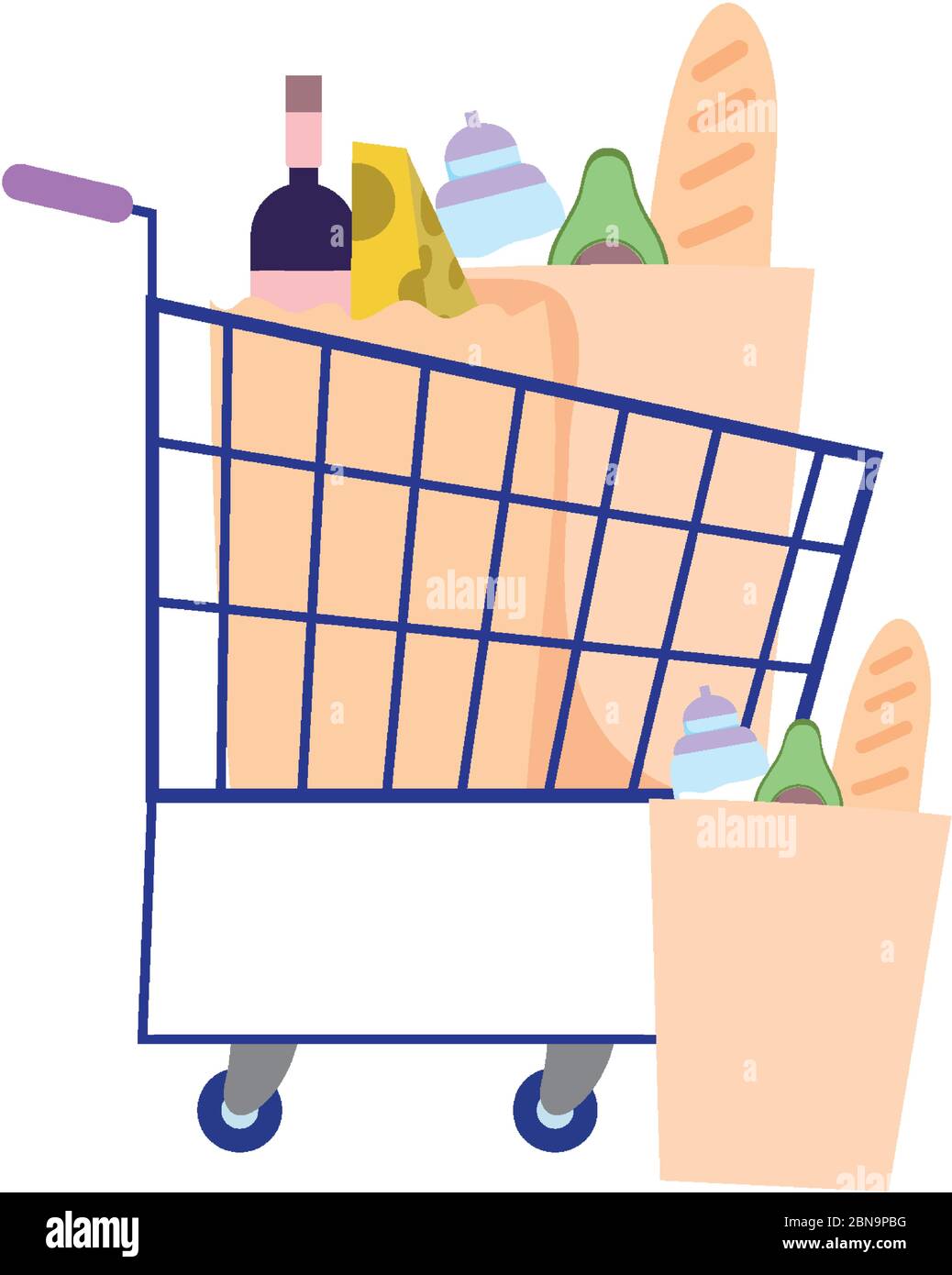 hoarding purchase, shopping cart and bag with products vector ...