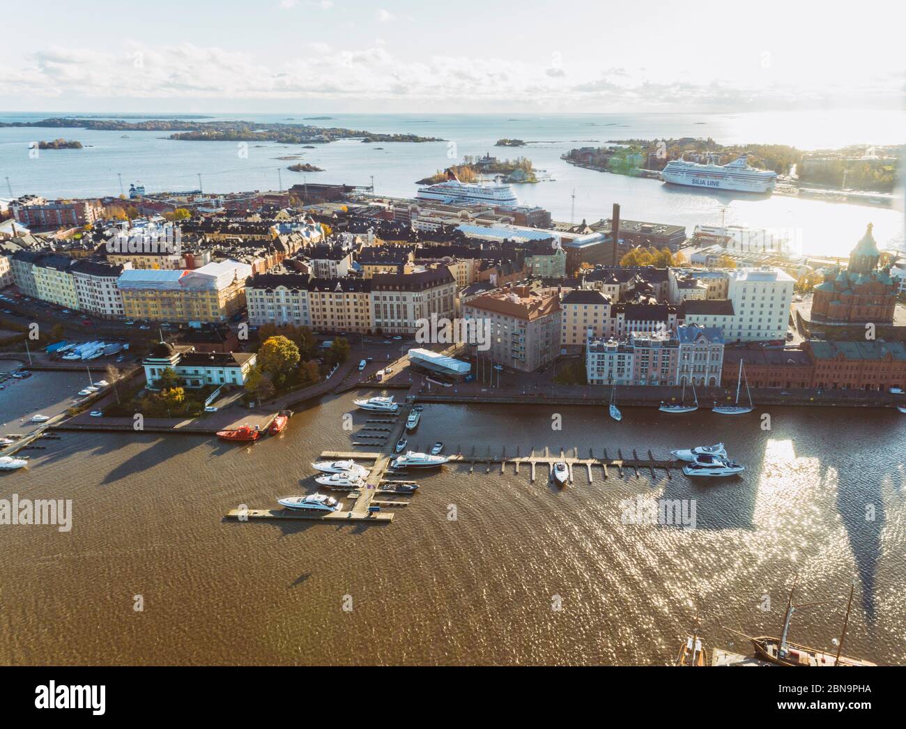 Aerial view of center of Helsinki in Autumn with the baltic sea Stock ...