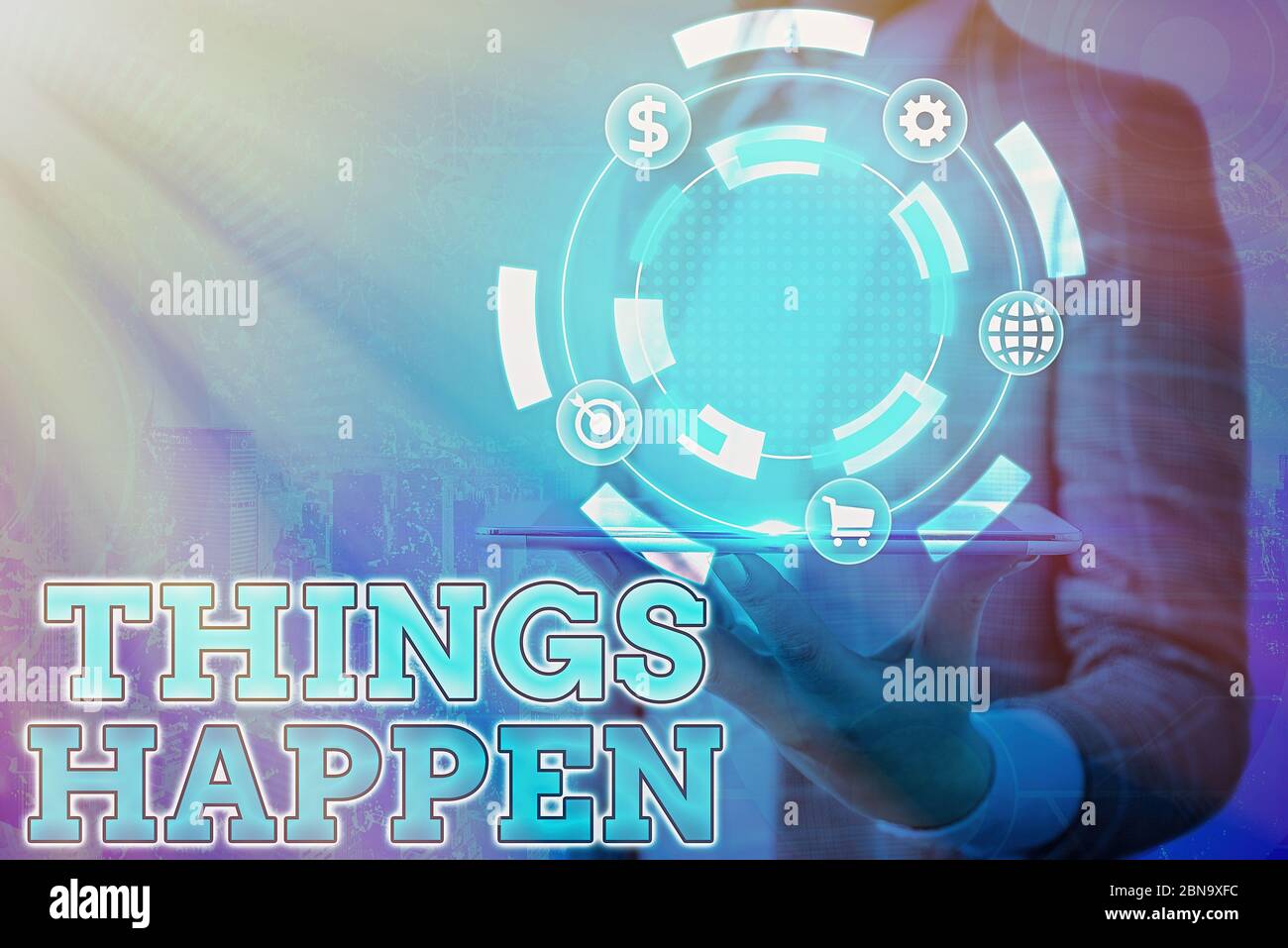 Text sign showing Things Happen. Business photo showcasing Result of ...