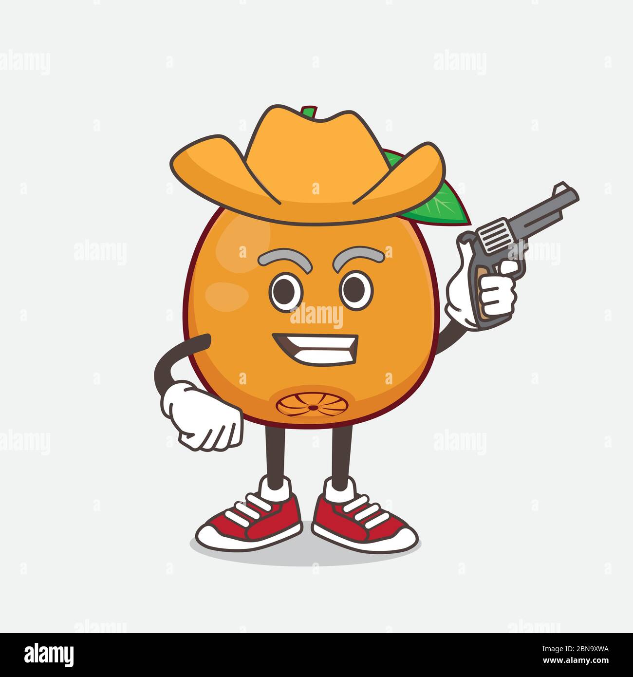 An illustration of Navel Orange cartoon mascot character holding gun ...