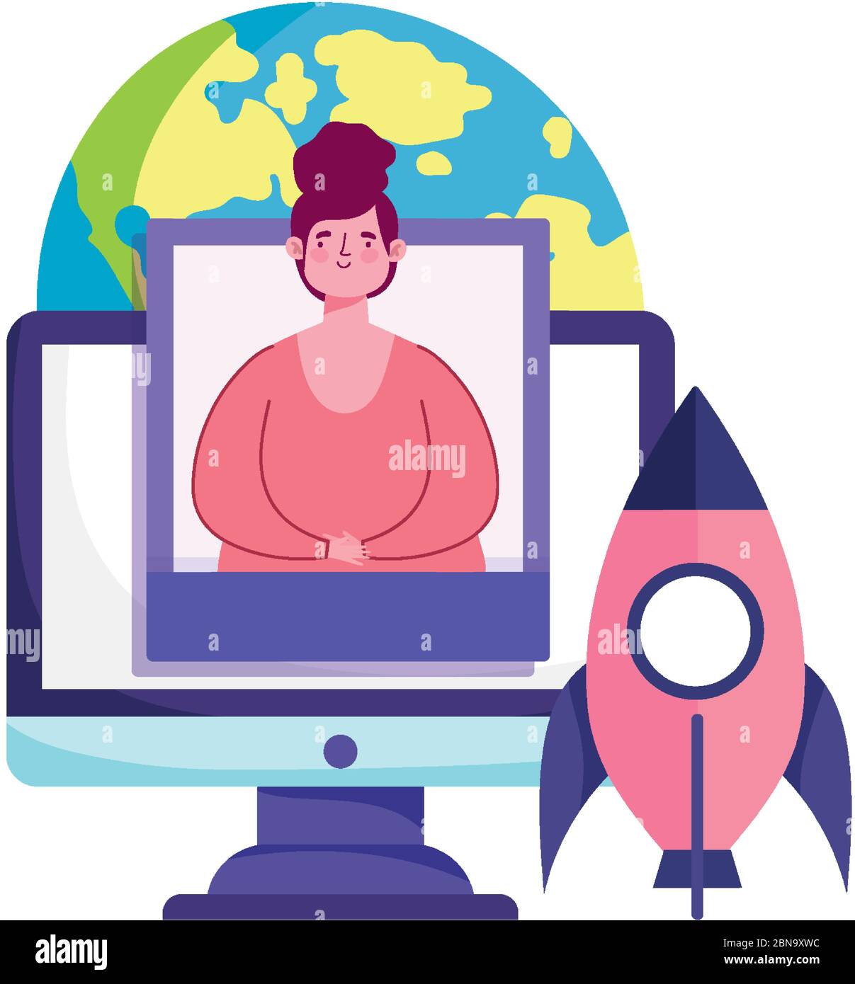 online education, teacher computer world website design vector ...