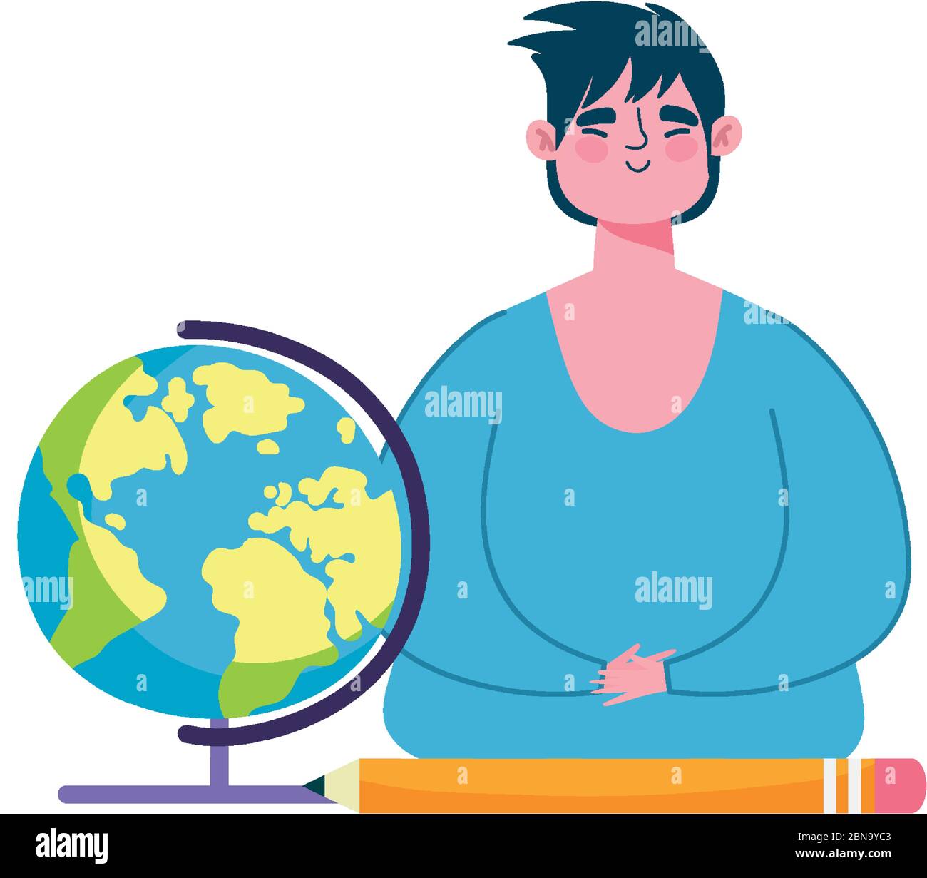 online education, teacher man school globe and pencil vector ...